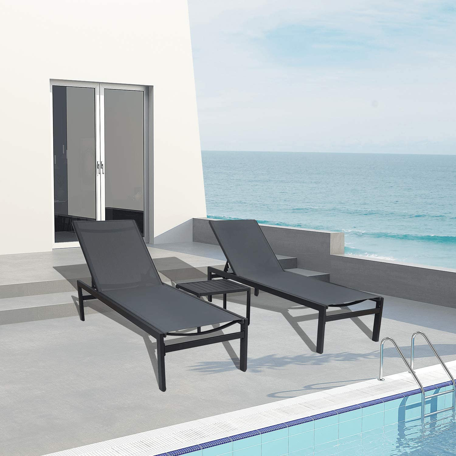 Ebern Designs Aimy Chaise Lounge Outdoor Aluminum Chaise Lounge Flat ...