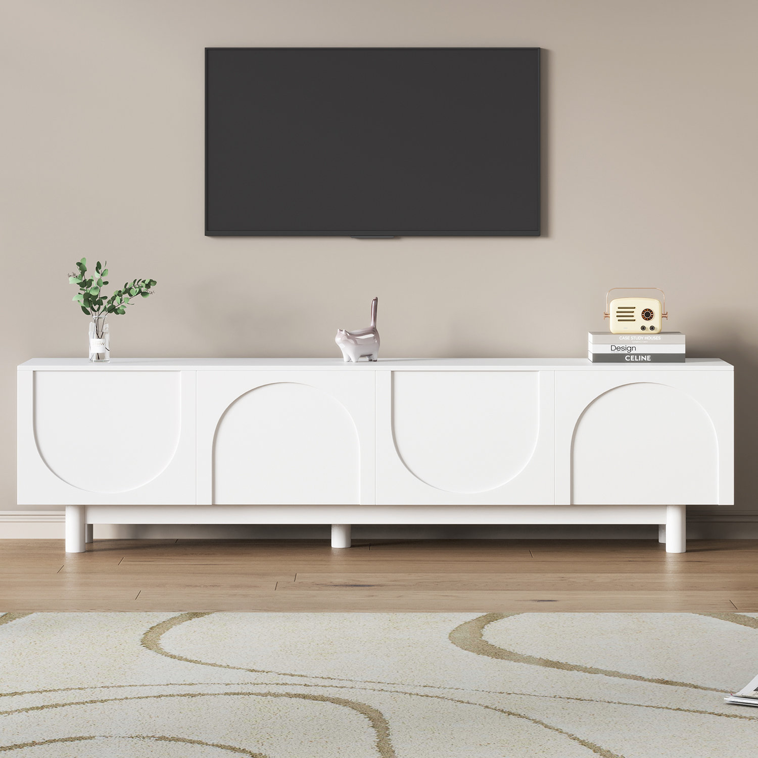 Latitude Run® Minimalist TV Stand with Arch Cabinets and Adjustable ...