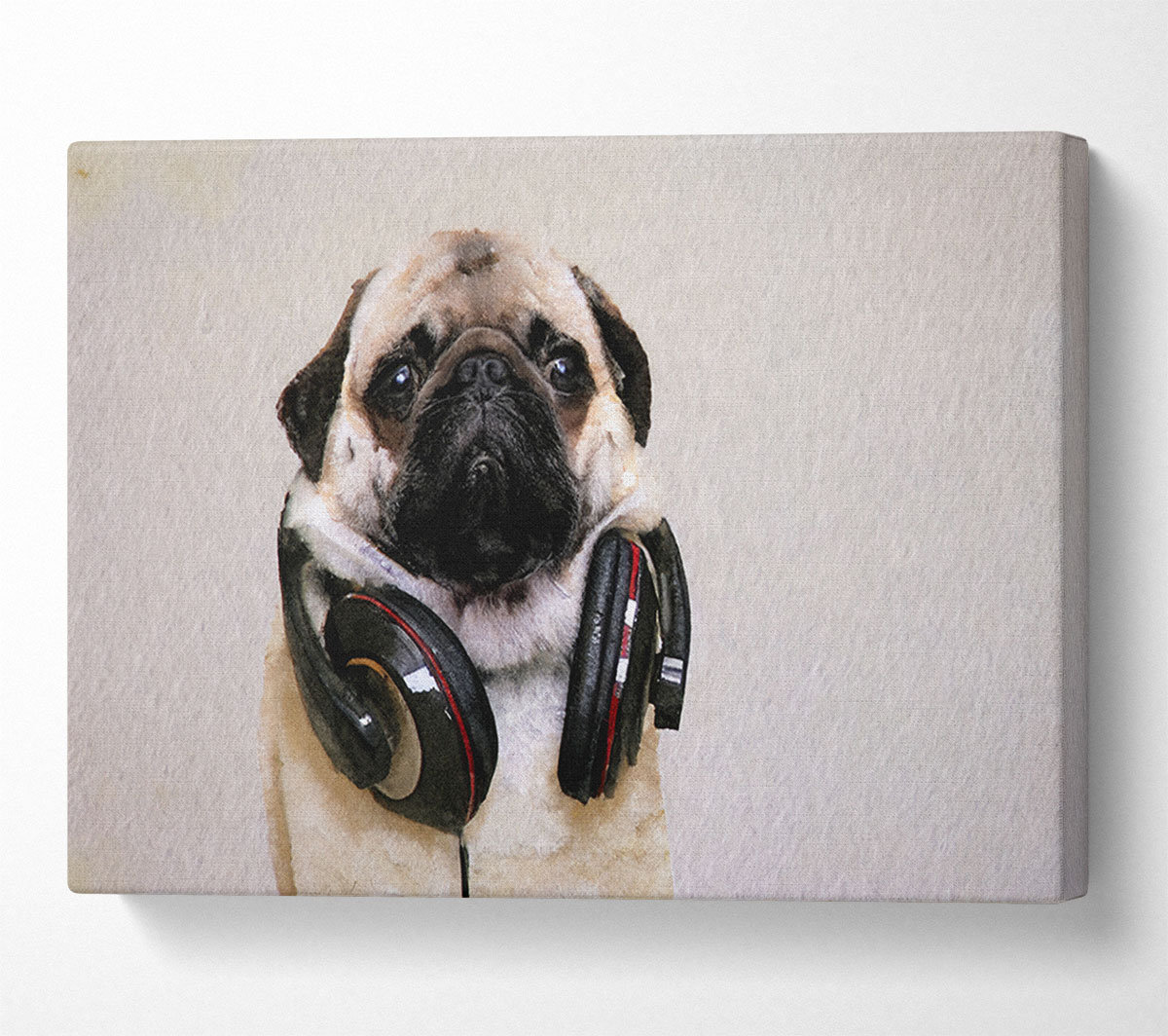 17 Stories Cool Pug Wearing Headphones Canvas Watercolour | Wayfair.co.uk