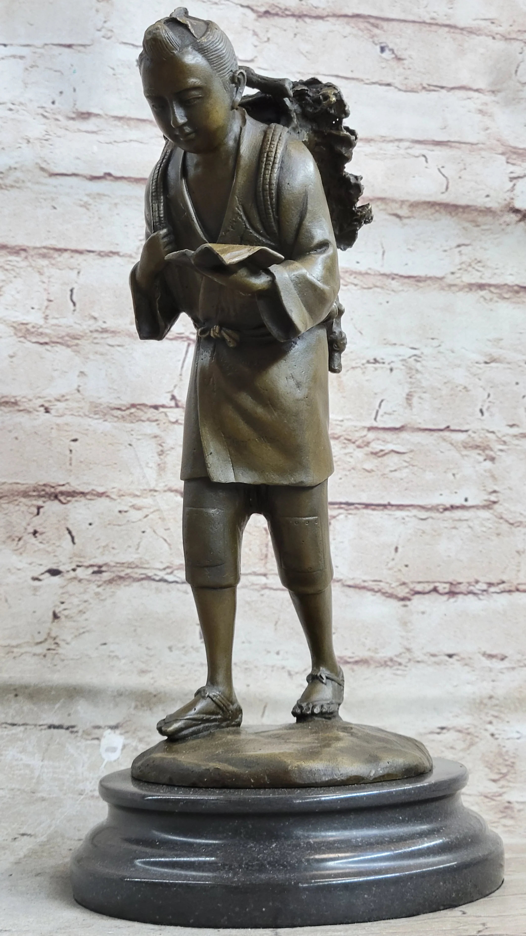 Canora Grey Tavier Japanese Scholar Bronze Statue With Backpack ...