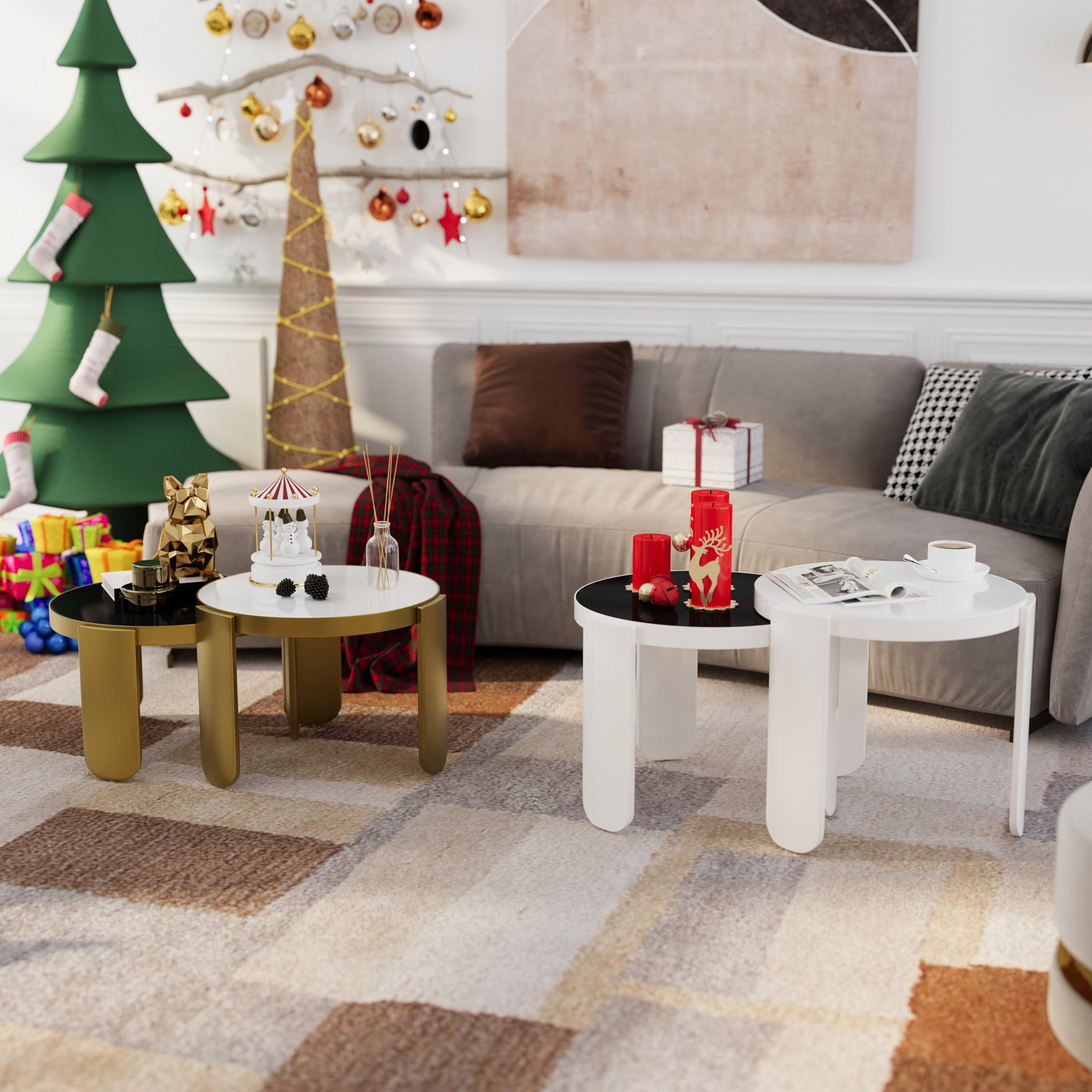 Everly Quinn 4-Piece Luxury Coffee Table Set, White and Gold Coffee ...