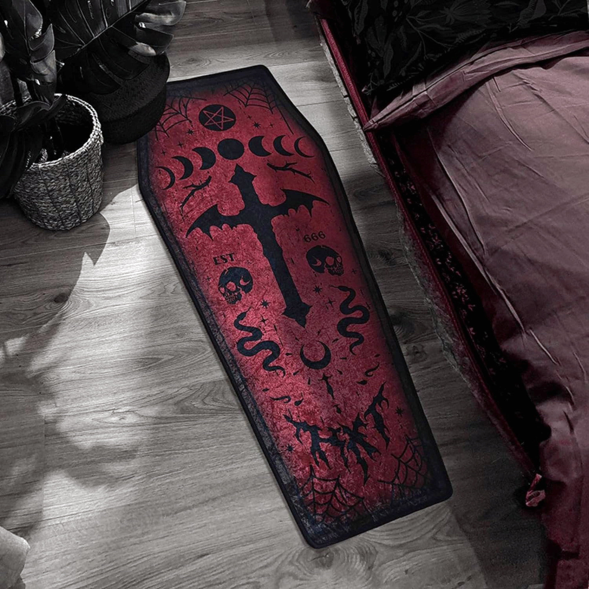 The Holiday Aisle® Halloween Carpet Decoration Coffin Shaped Rug | Wayfair