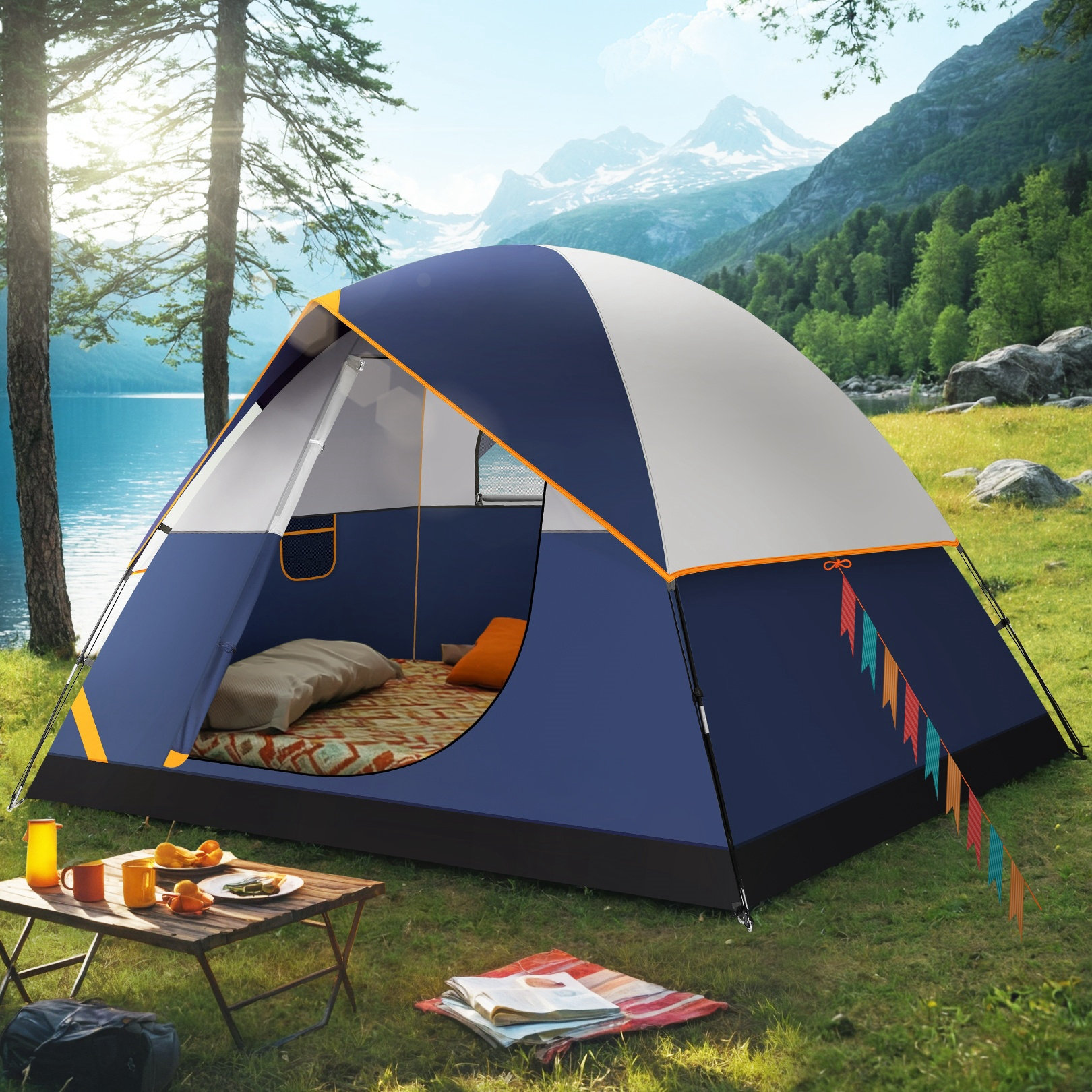 HOTEEL Camping Tent, 4 Person Easy Setup Waterproof Windproof ...