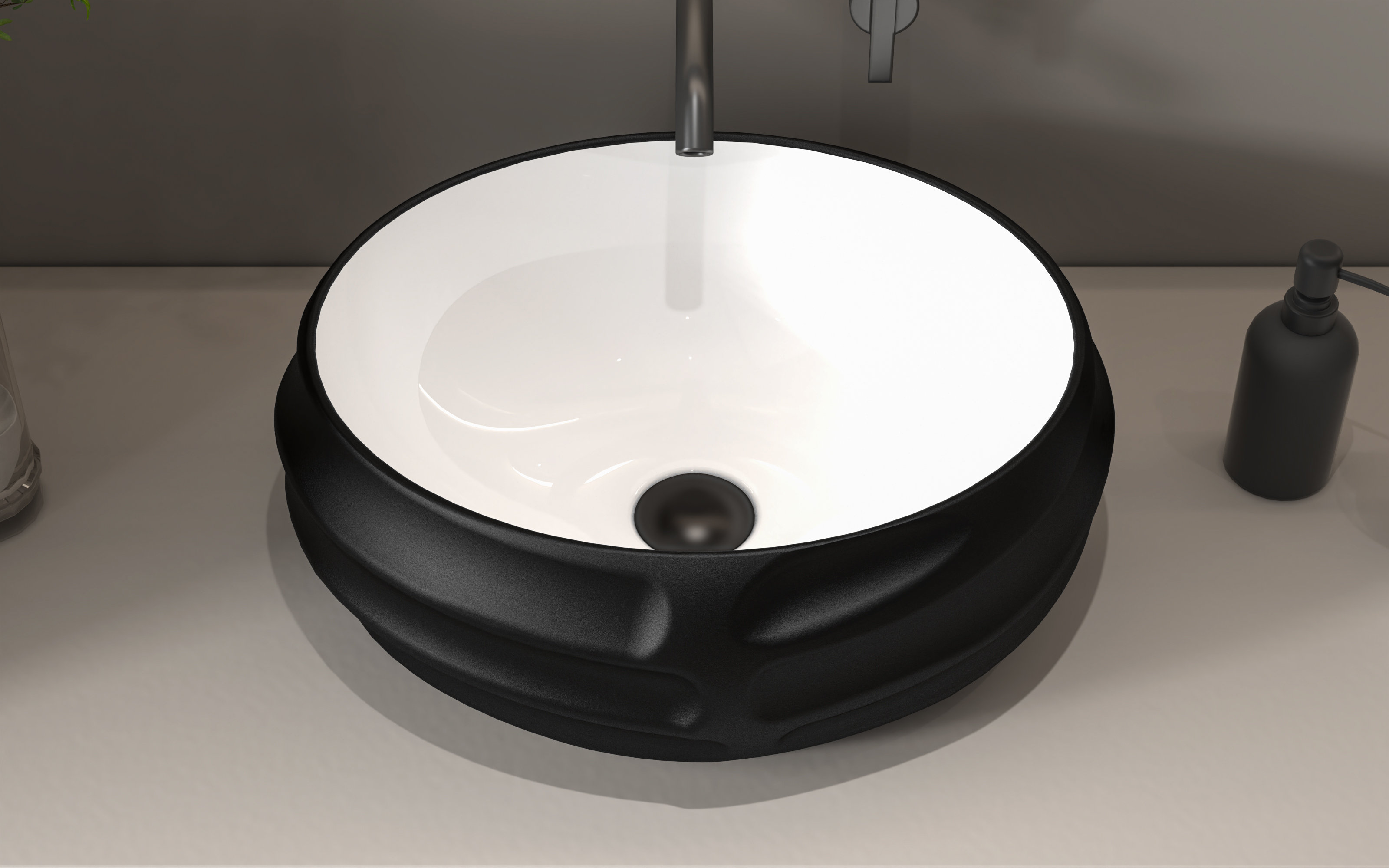 MEJE 18" Oval Matte Black Embossed Art Basin, Countertop Bathroom ...