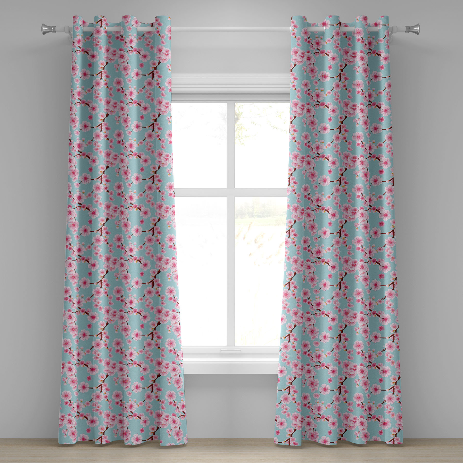 East Urban Home Cherry Blossom Grommet Curtain Decorative 2-Panel ...