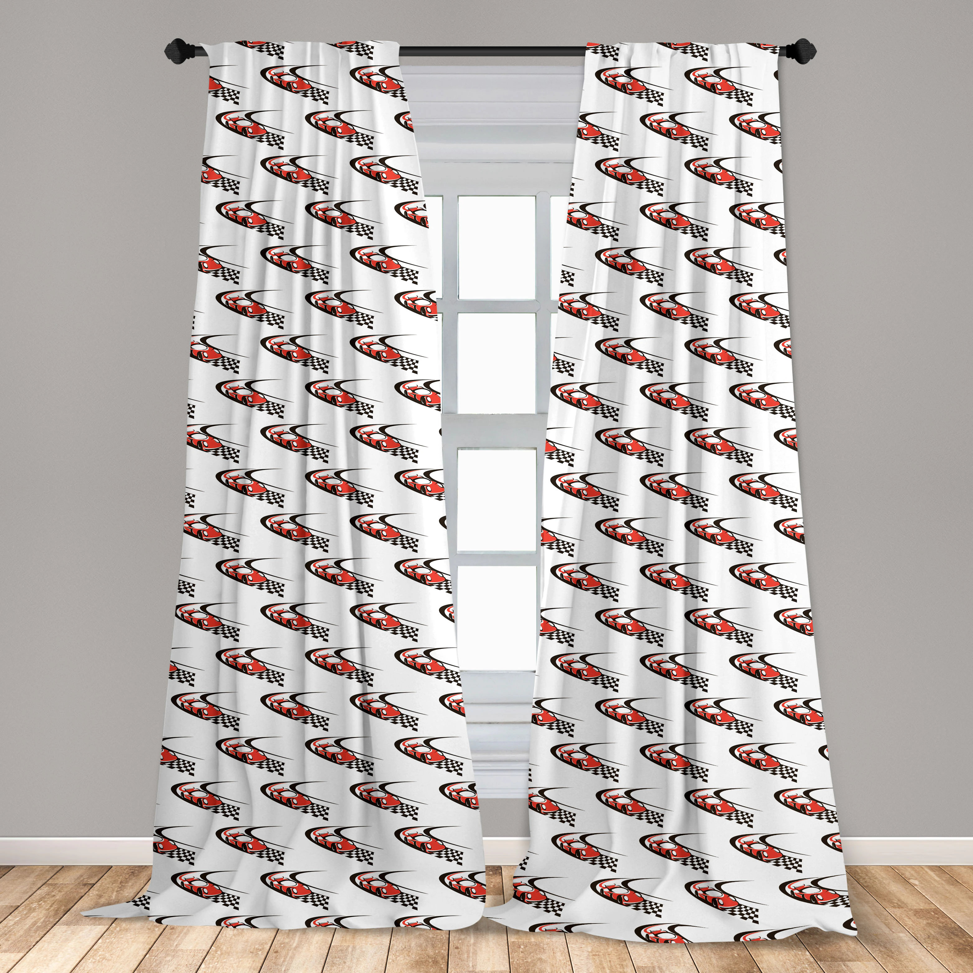 East Urban Home Cars Window Curtains, Speeding Fast Red Race Car on a ...