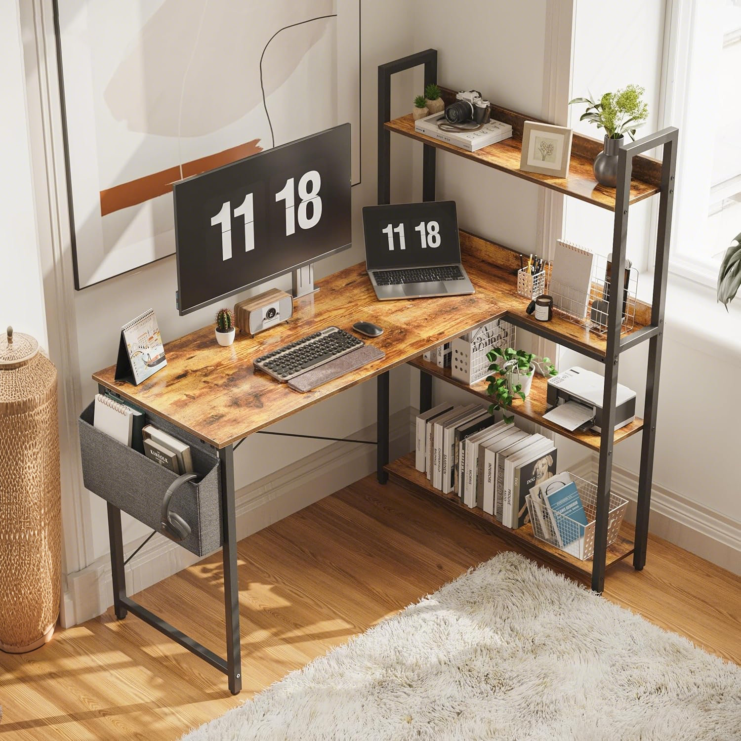 Home Corner Computer Desk With Bookshelf And Storage For Small Spaces ...