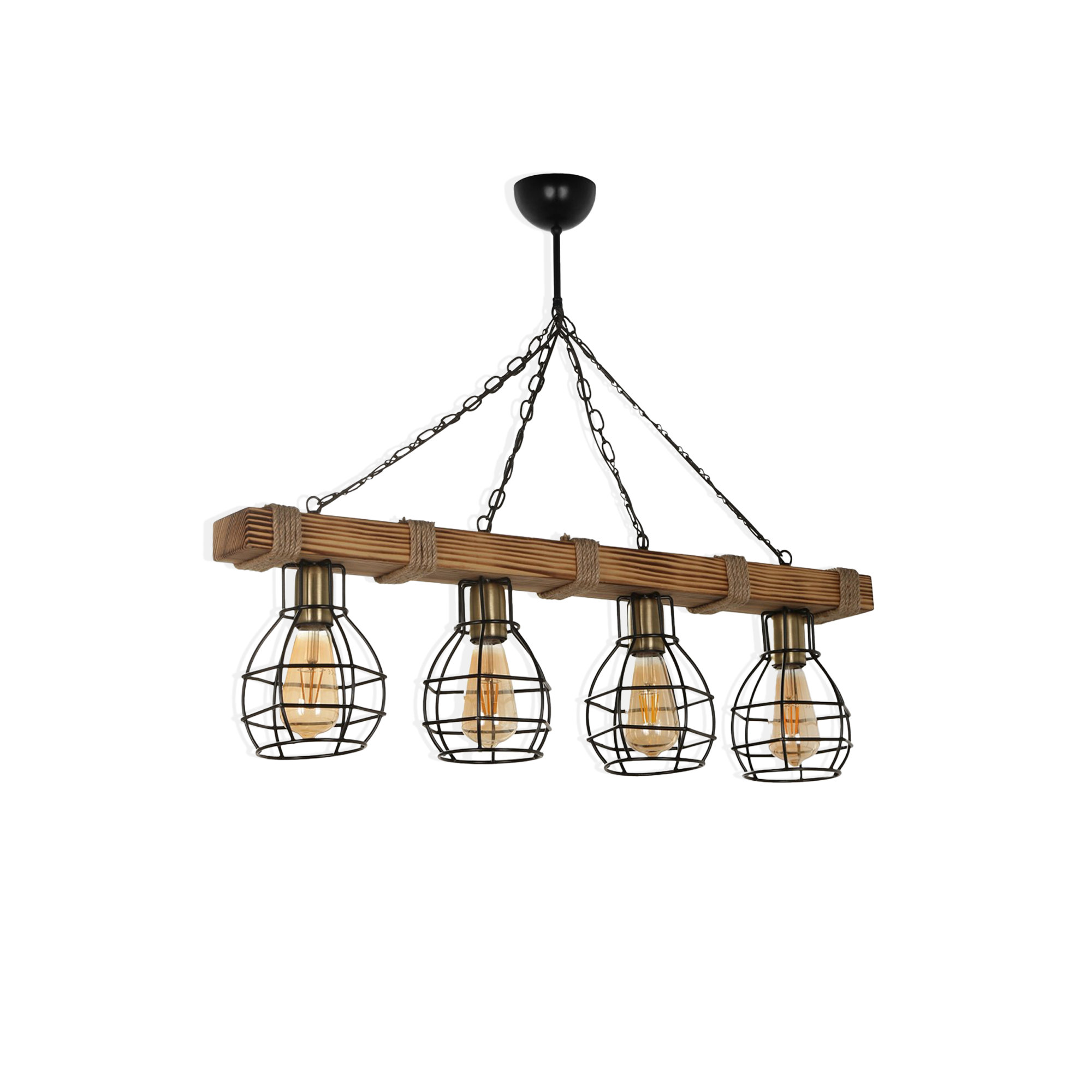 17 Stories Wooden Body Adjustable Height Chandelier With Metal Cap ...