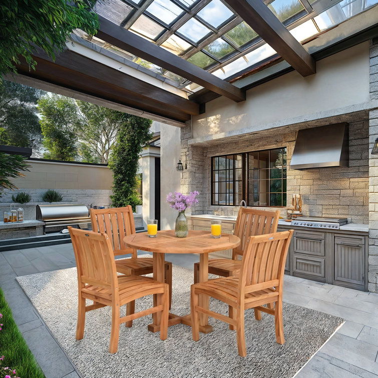 ChicTeak 5 Piece Teak Wood Dining Set Including 48" Round Hatteras ...