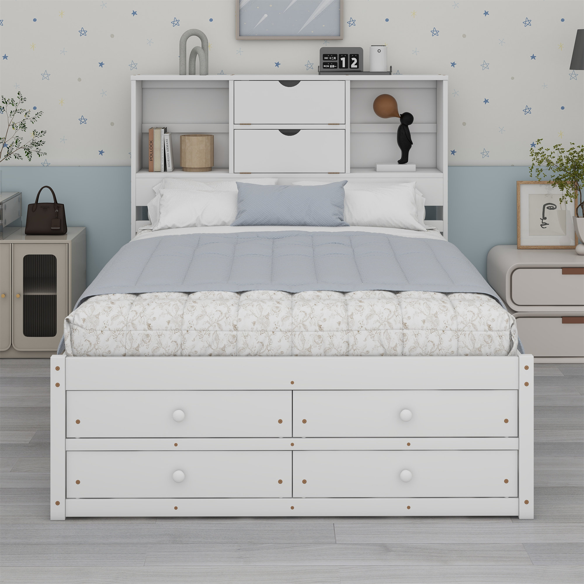 Red Barrel Studio® Platform Bed With Storage Headboard And 8 Drawers ...