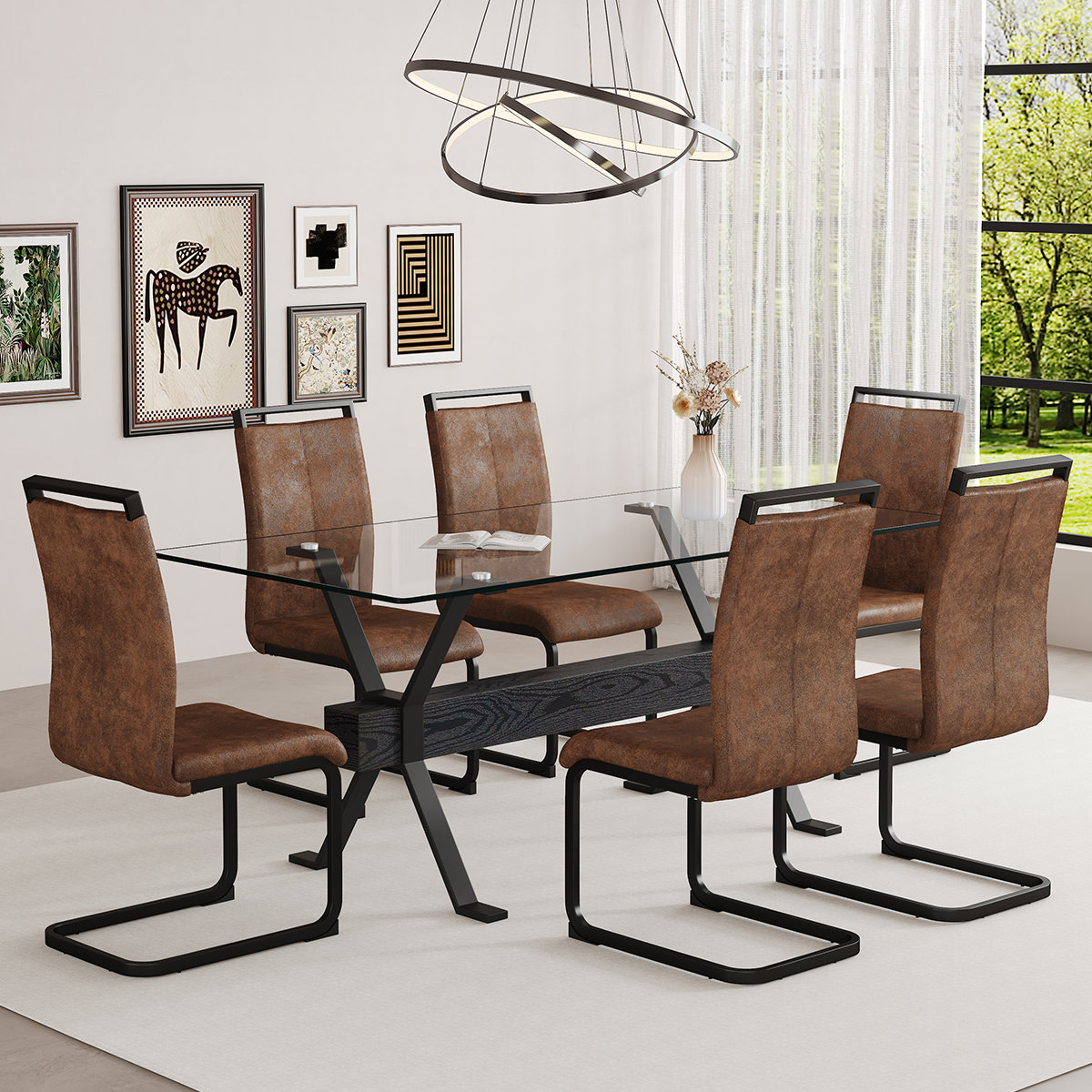 17 Stories Rectangle Dining Table Set, Tempered Glass Dinner Table And ...