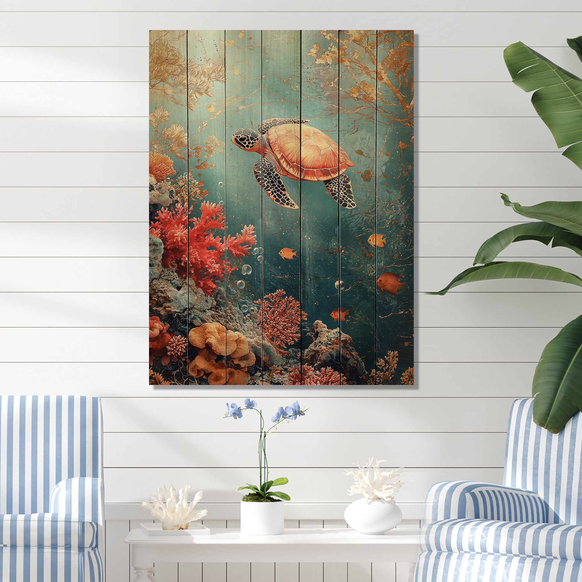 Ophelia & Co. Aquarium Turtle Coral Sanctuary IV - Turtle Animal Wood ...