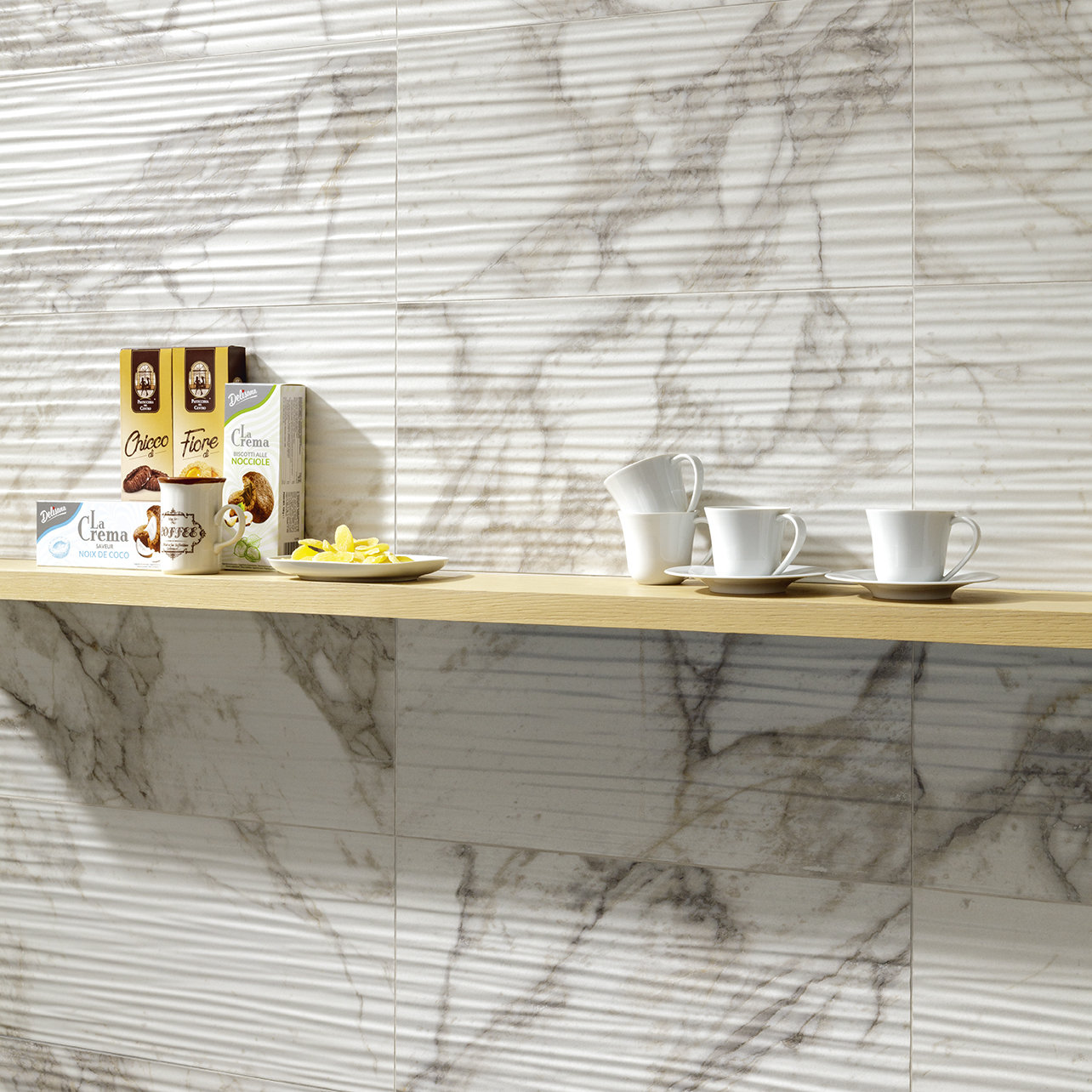 Tile Market Calacatta Moon 12" x 24" 3D Fluted Porcelain Marble Look ...