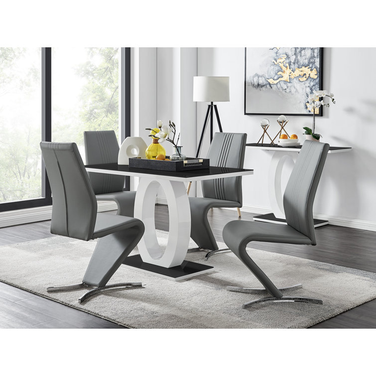 East Urban Home Scottsmoor Modern High Gloss Halo 4 Seater Dining Table ...
