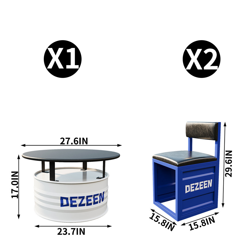 17 Stories Industrial Air Oil Drum Table And Chairs Set 27.6 L x 27.6 W ...