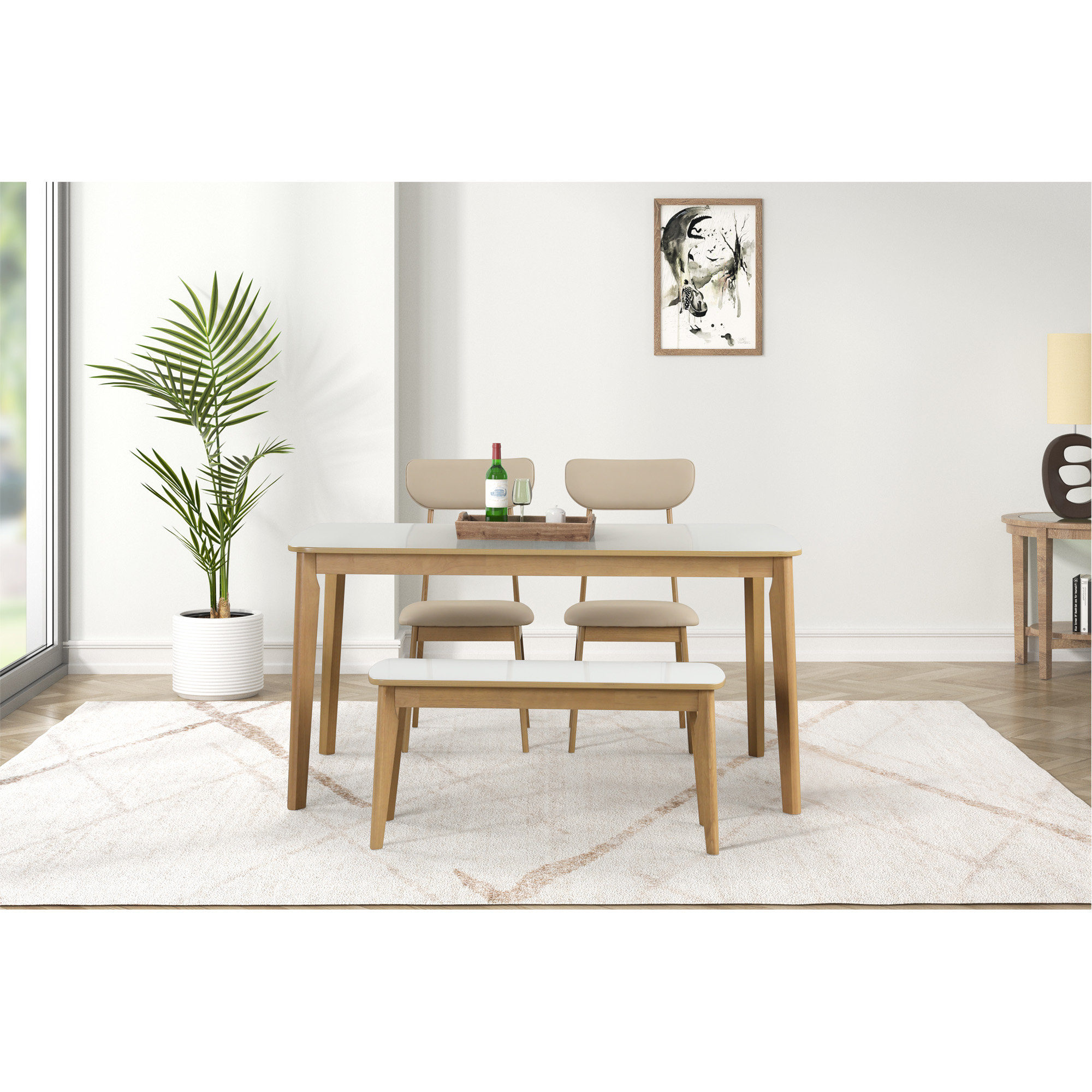 George Oliver 6-Piece Dining Table Set, One Table One Bench And Four ...