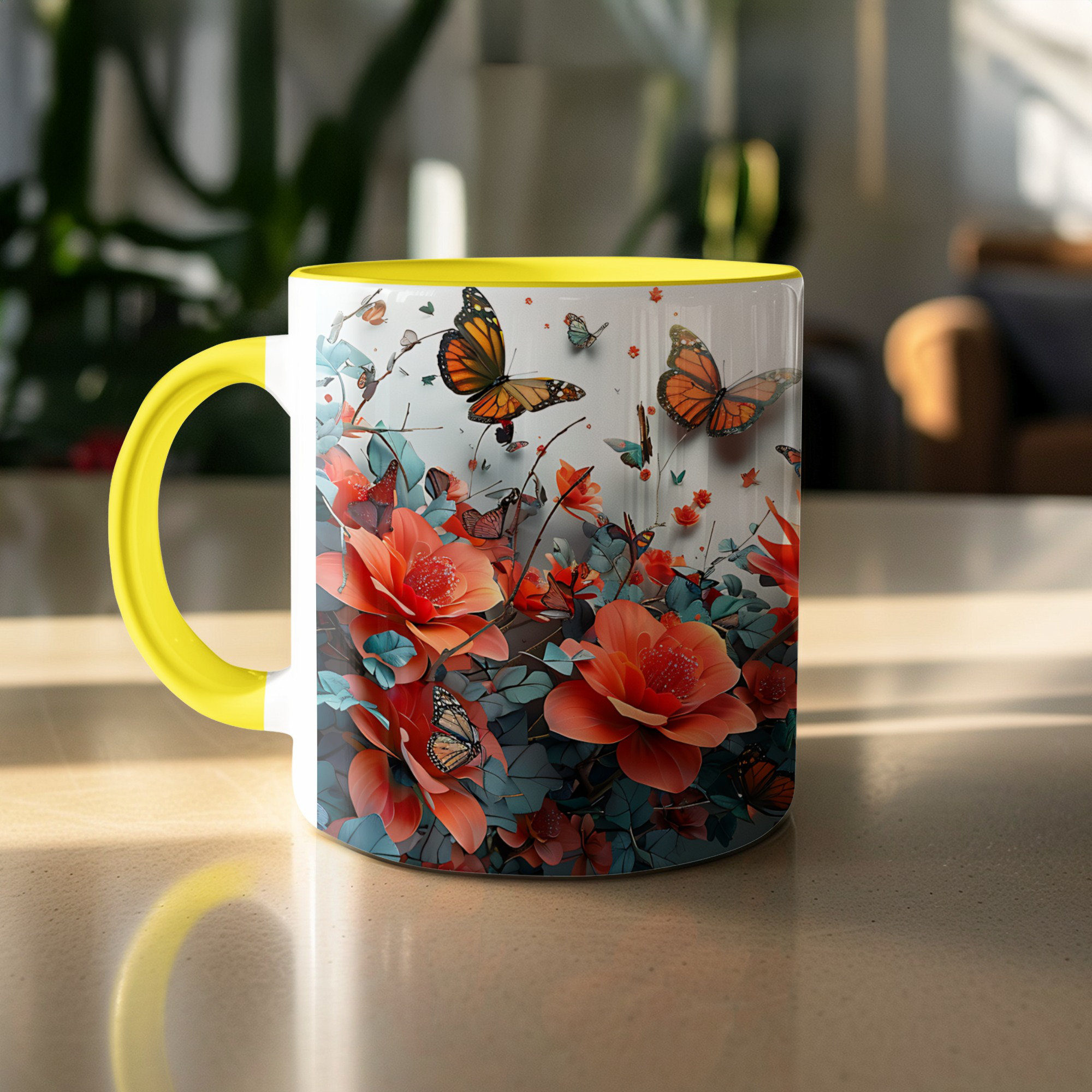 East Urban Home Set of 2 Butterfly Design 11oz Accent Mugs – White ...