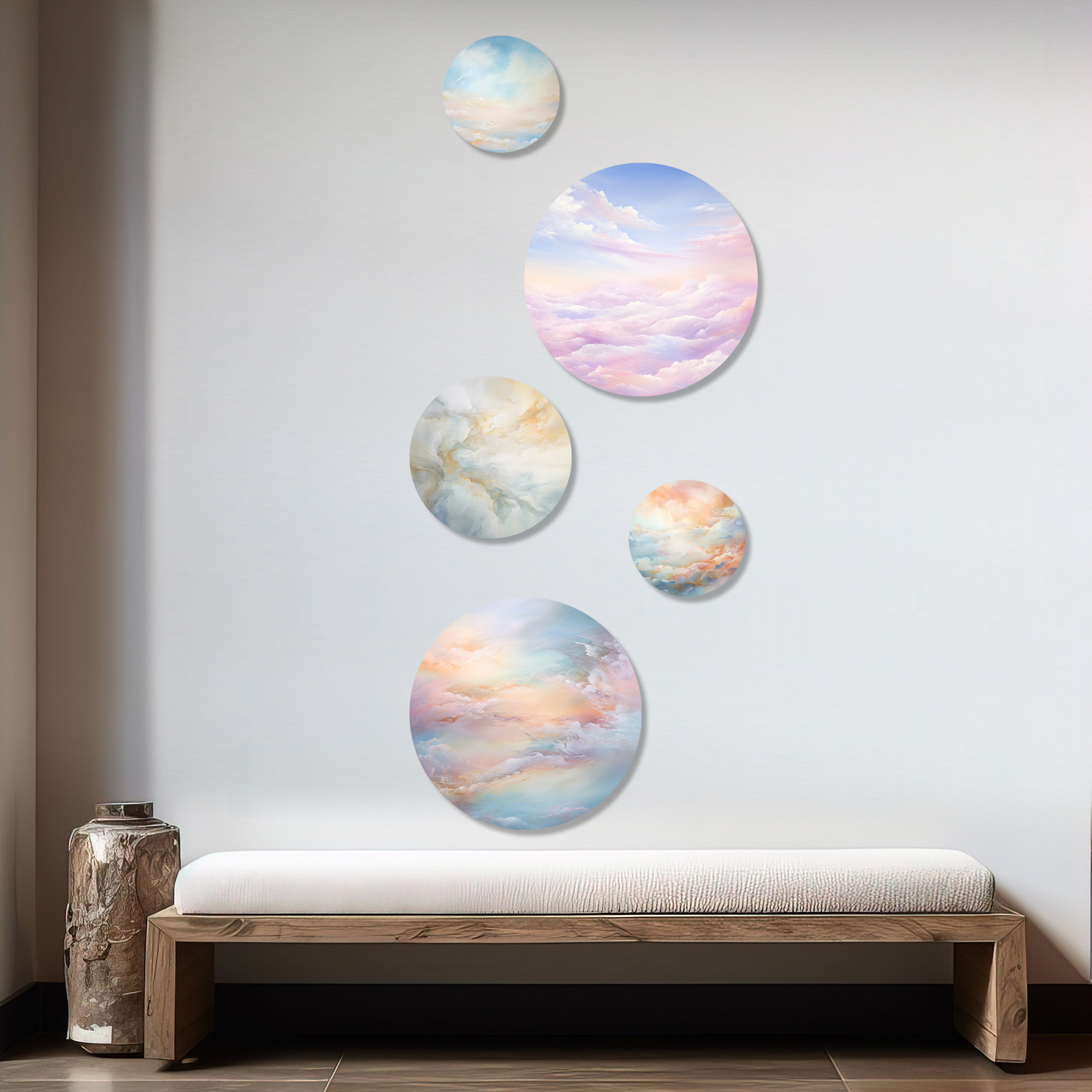 Ivy Bronx Clouds Charm Liquid Art I - Clouds Clouds Round Wall Art Set ...