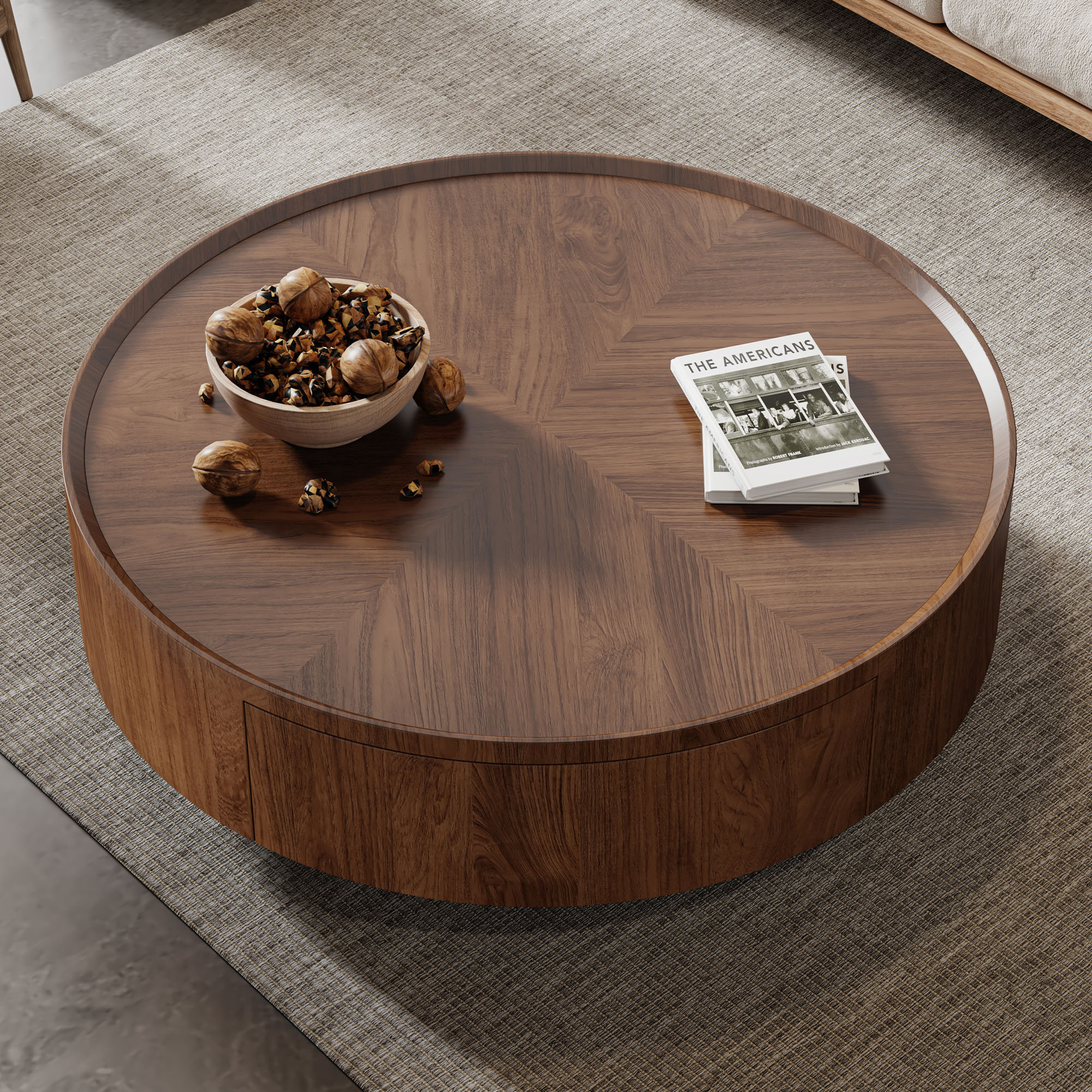 Millwood Pines Crantor Round Coffee Table with 2 Storage Drawers Walnut ...