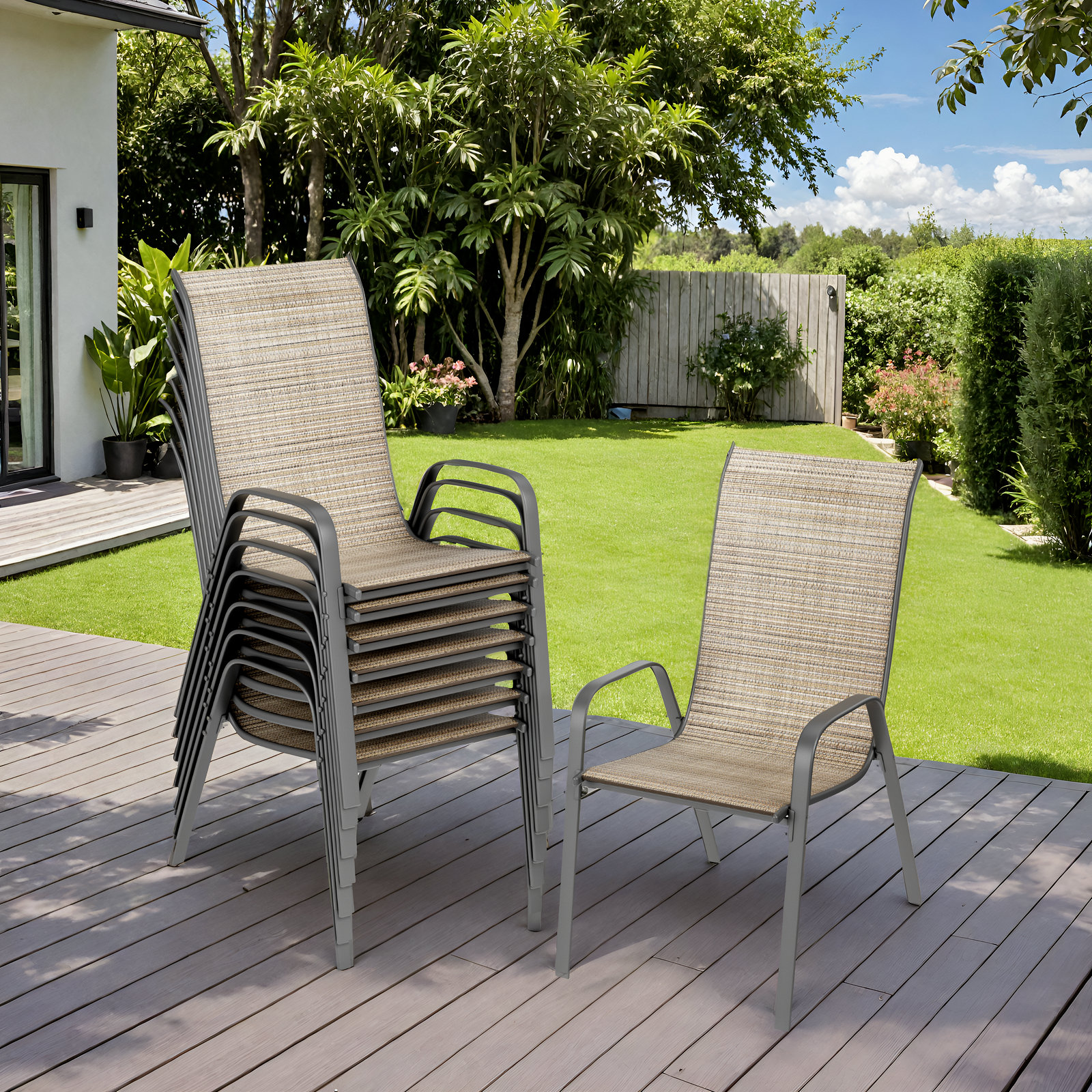 Hokku Designs Melisa Patio Chairs Set Of 8, Outdoor Textilene Stackable ...