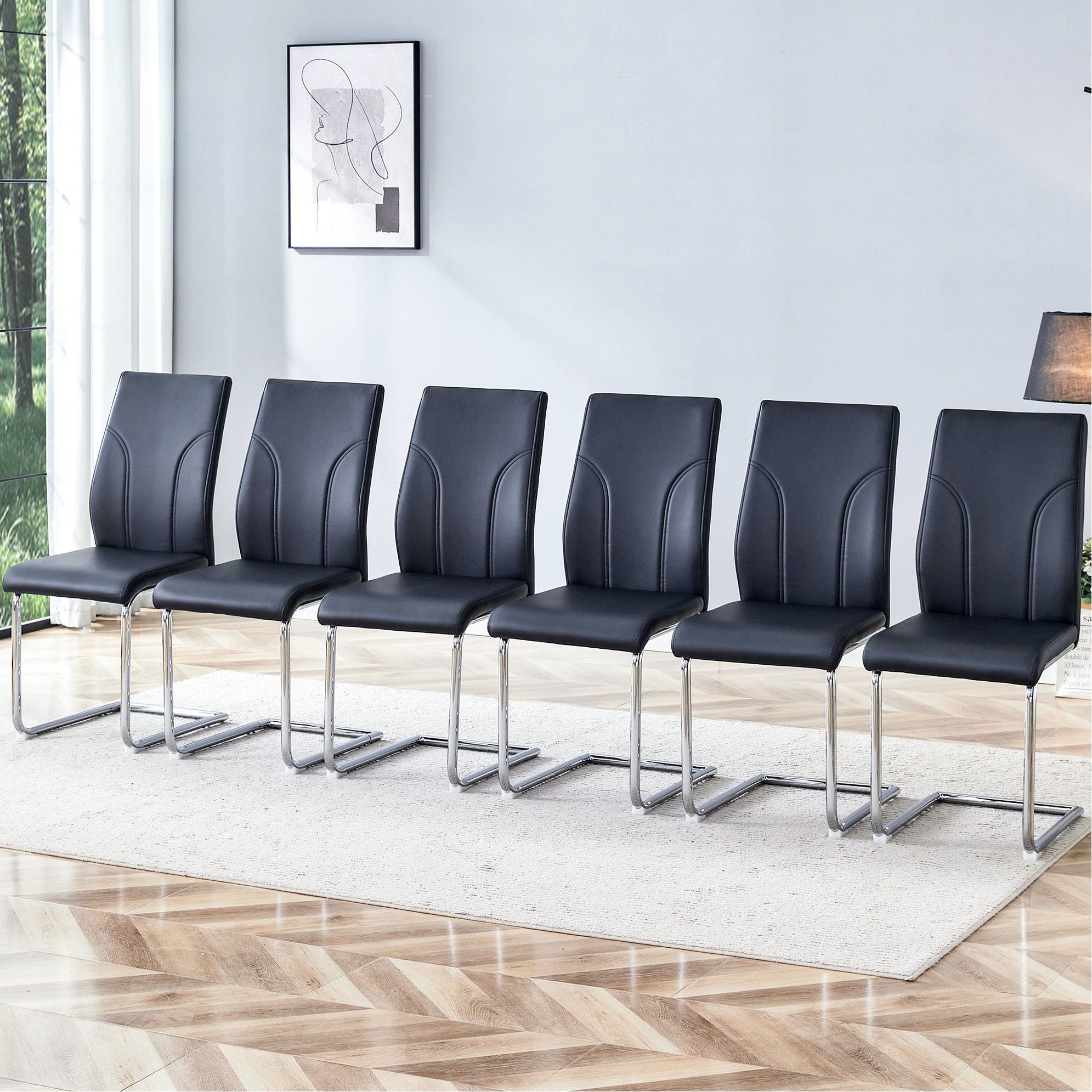 Wildon Home® Black 6 Dining - Pu High Back Seating With Robust And ...