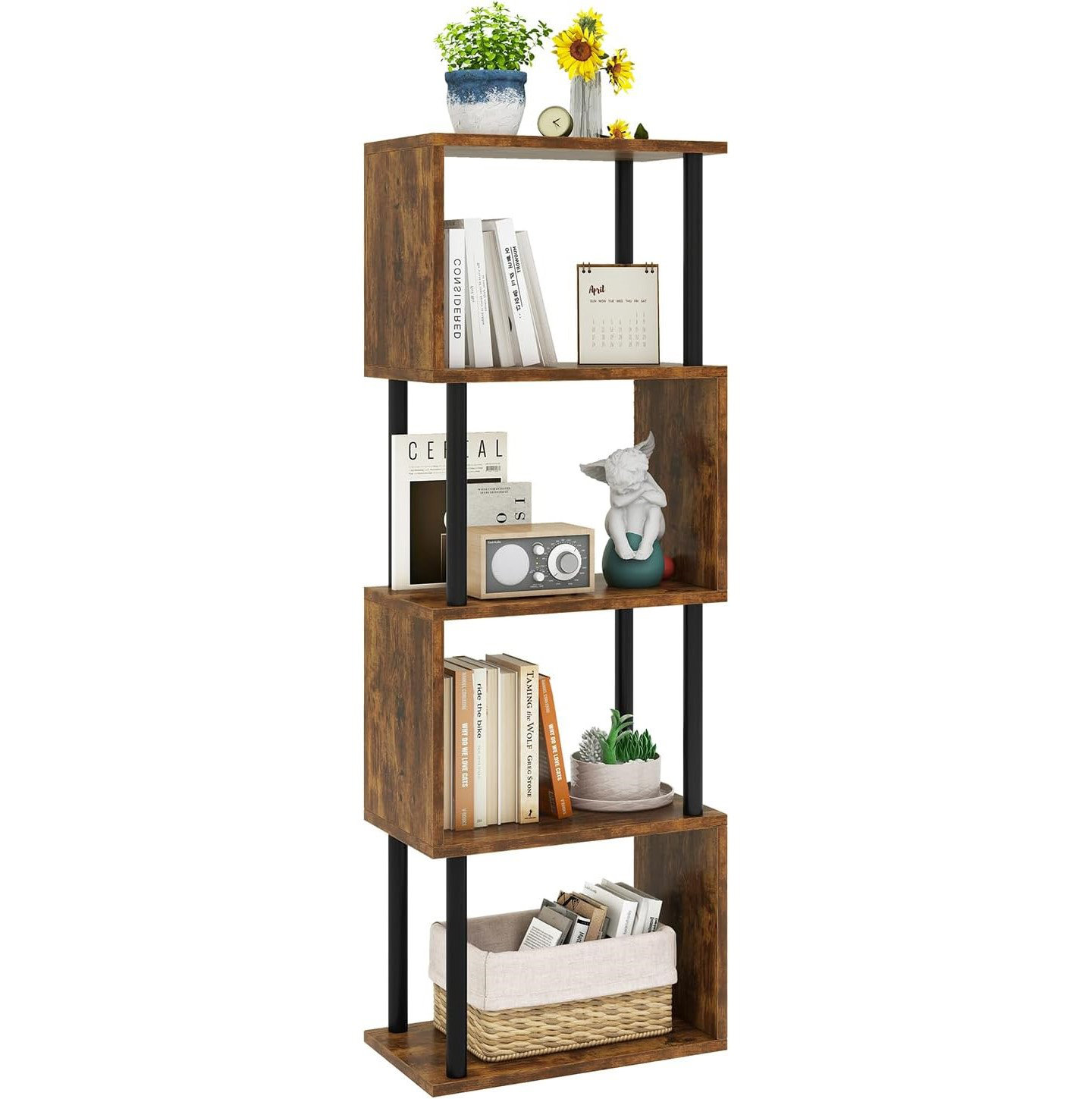 Trent Austin Design 5Tier Tall Bookshelf S-Shaped Geometric Bookcase ...