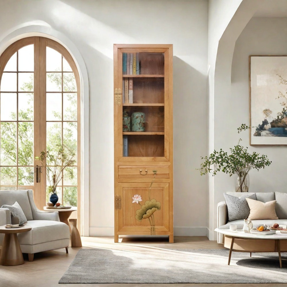 Parttlion New Chinese style solid wood bookcase glass locker | Wayfair