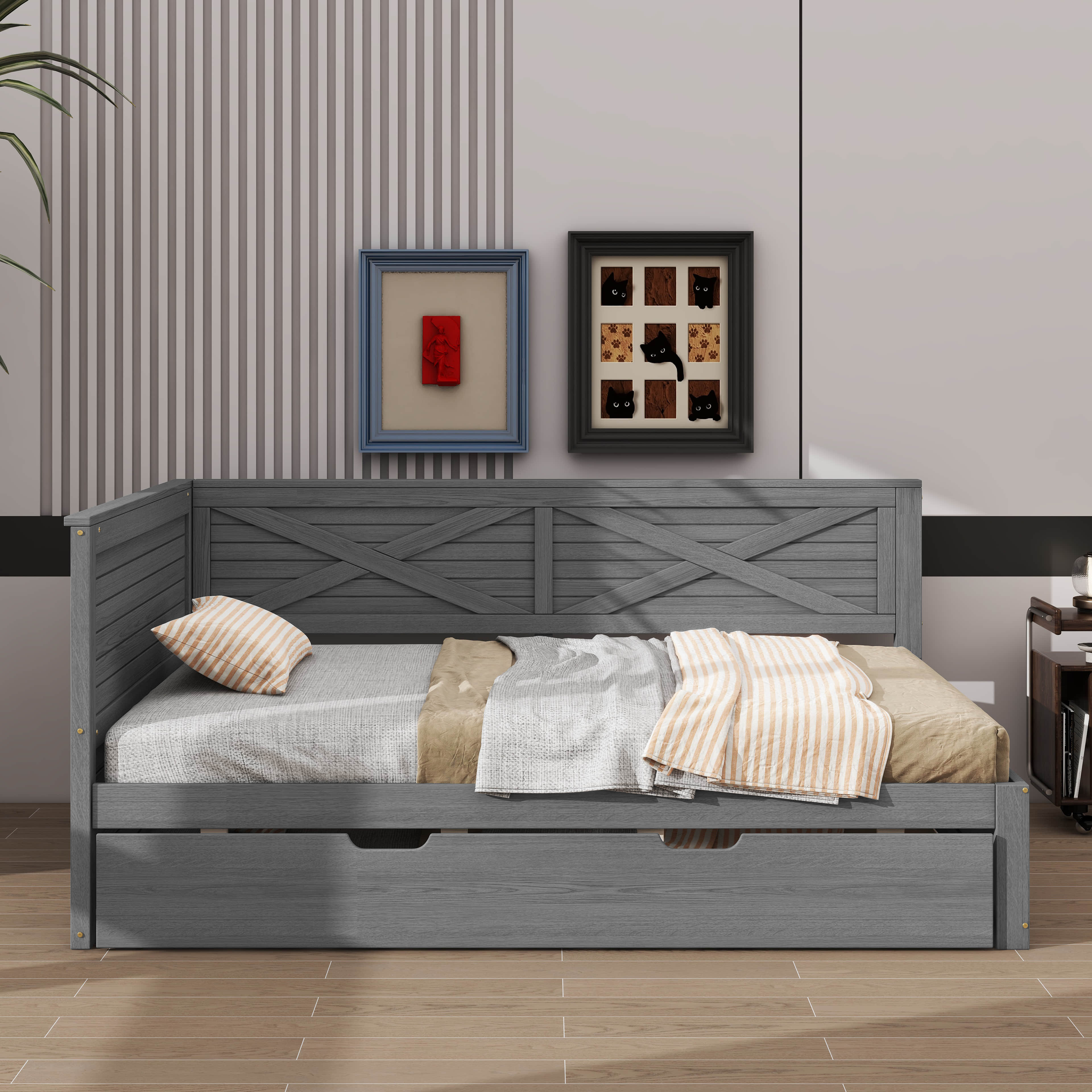 Ophelia & Co. Twin-Sized Wooden Daybed With An Integrated Trundle Bed ...