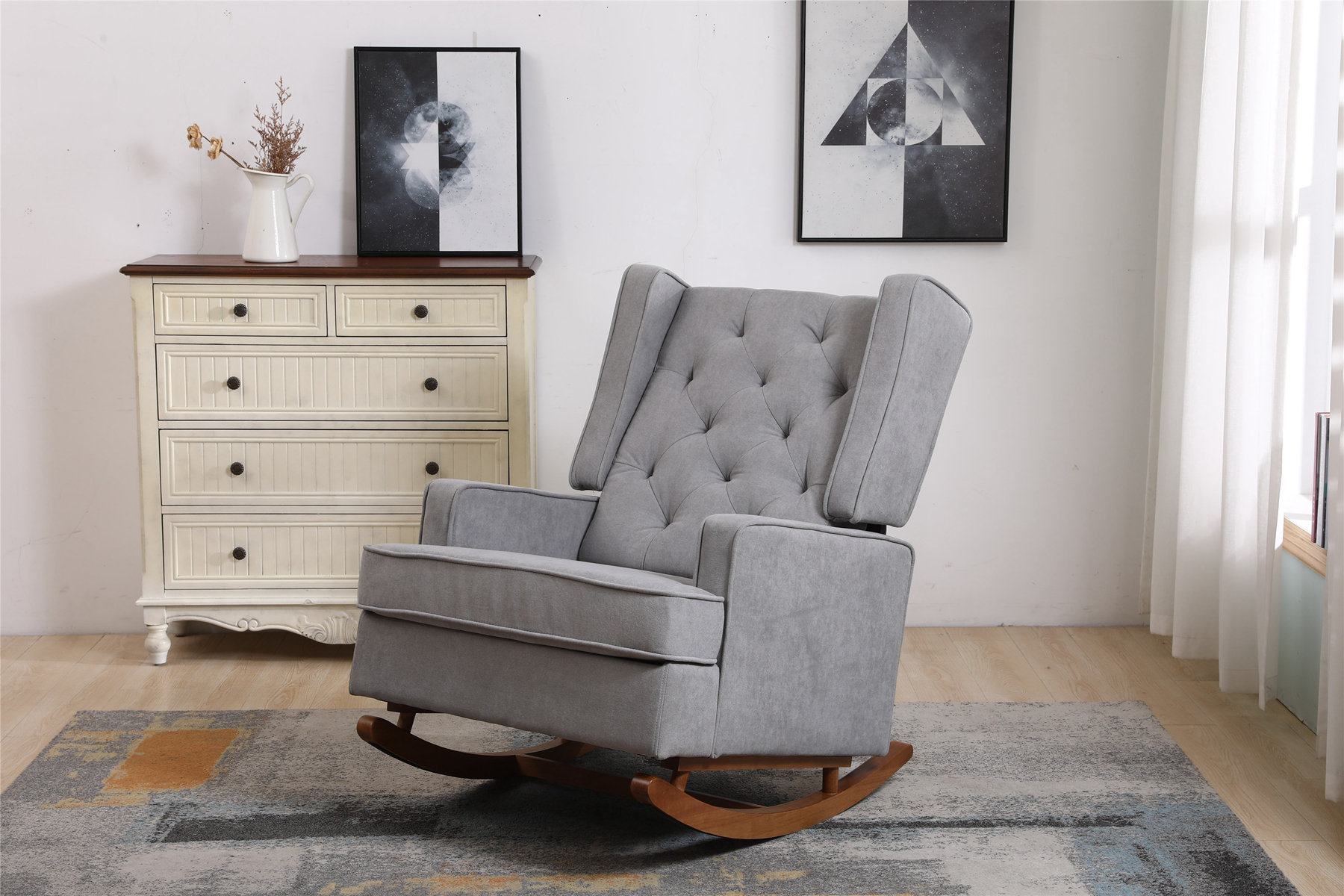 Gemma Violet Living Room Rocking Chair Tufted Cushion Back, Comfortable ...