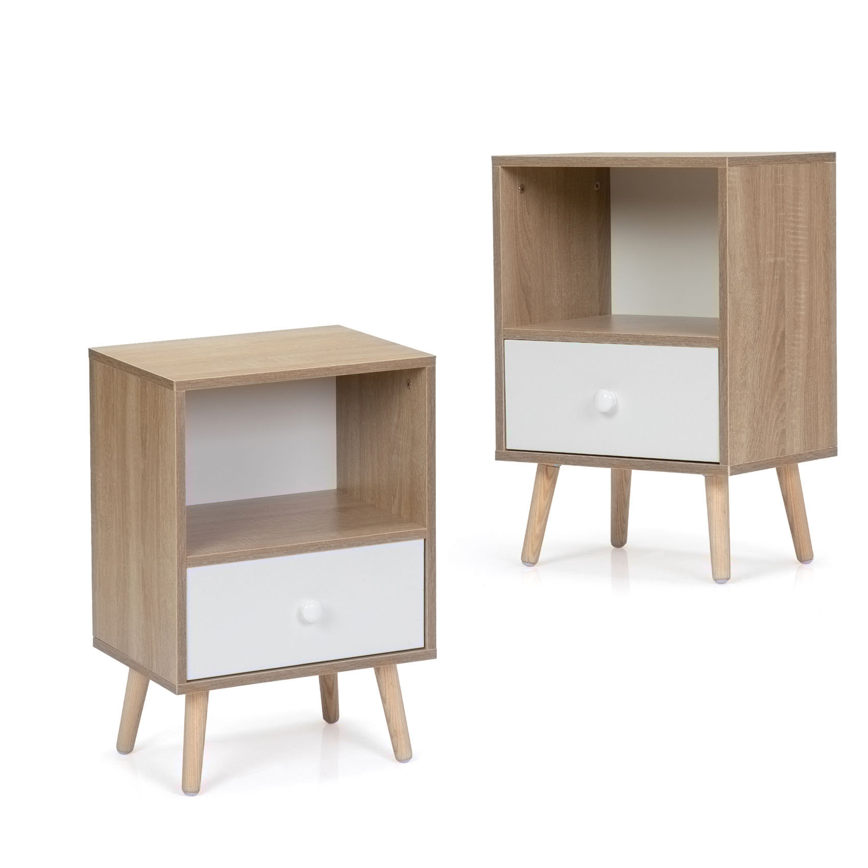 George Oliver Modern Wood Nightstand with Drawer and Shelf,Set of 2 ...