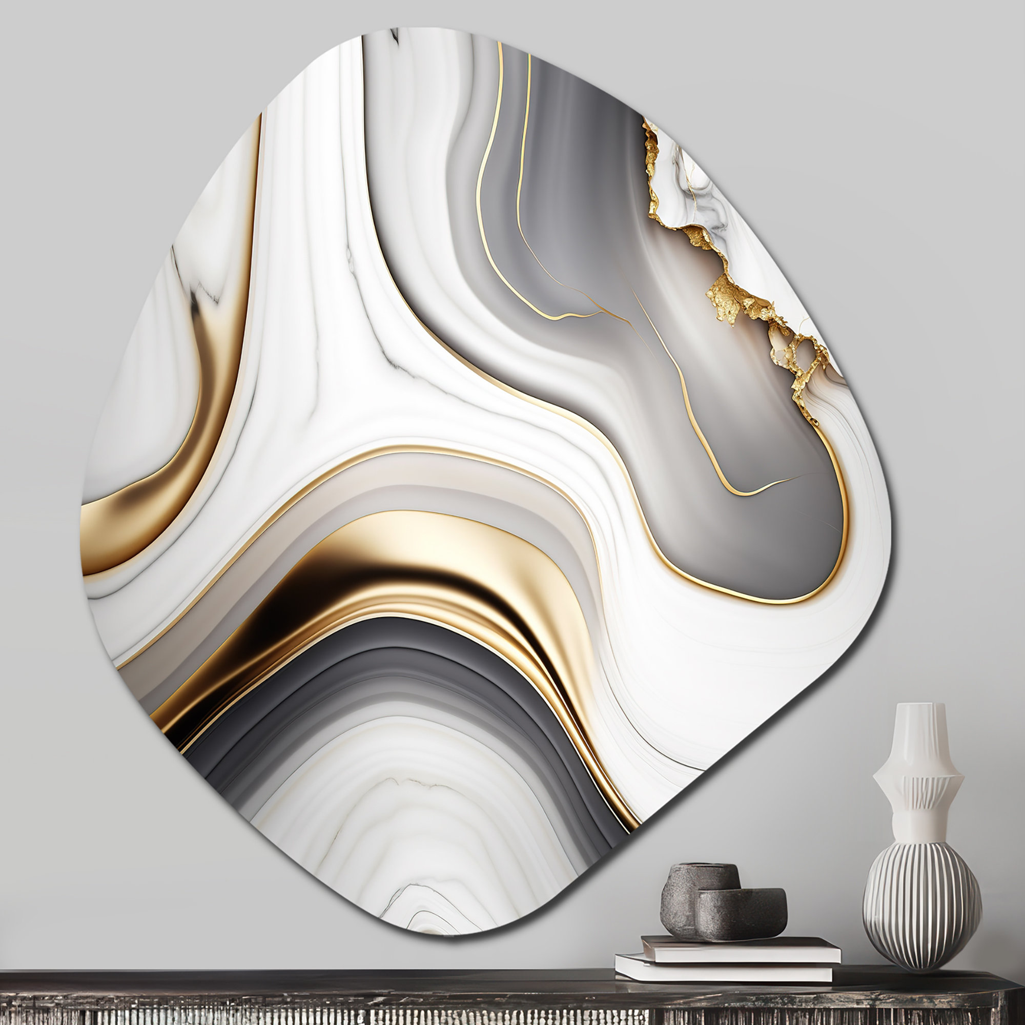 Design Art Abstract Geode Marble Waves Grey I - Abstract Asymmetrical ...