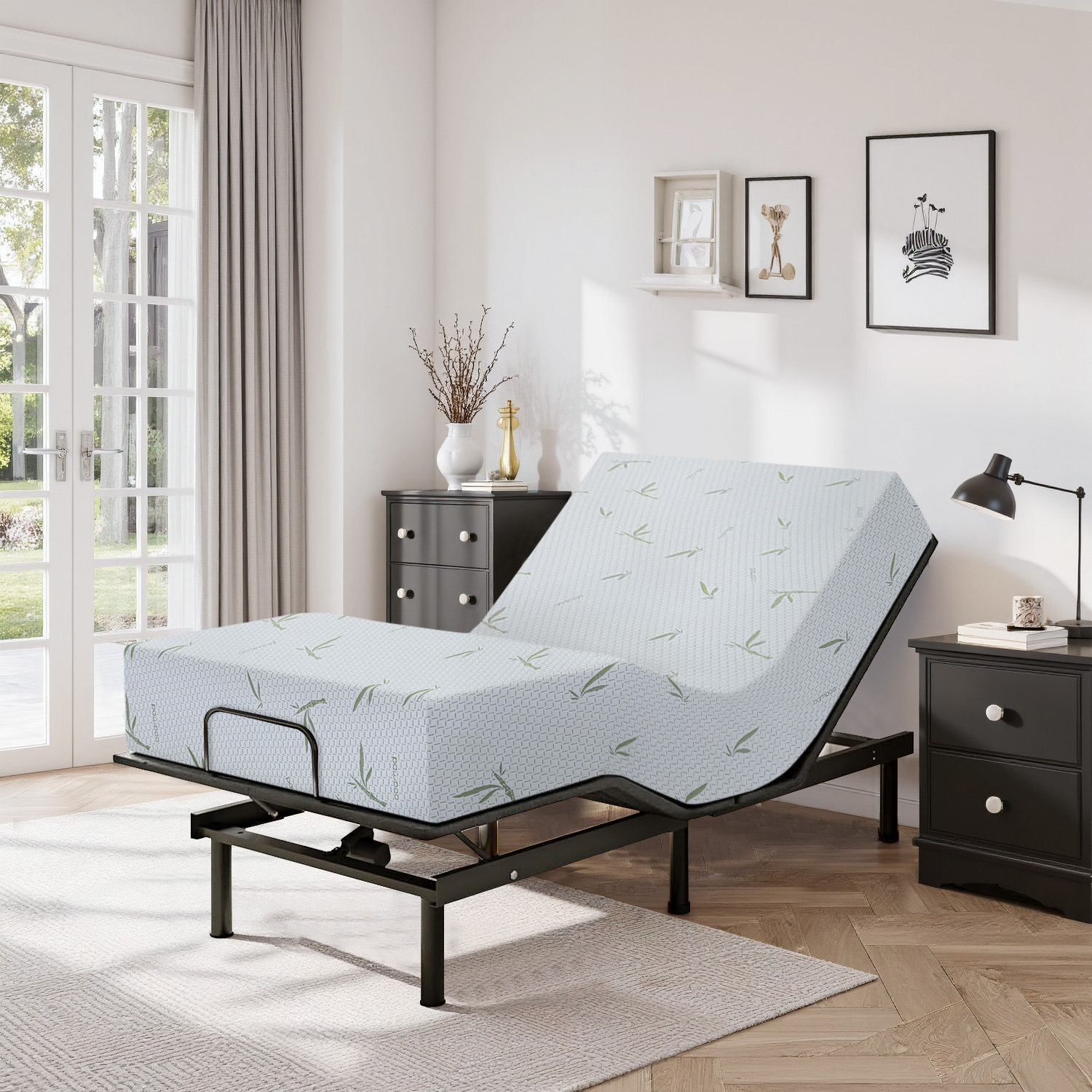 Latitude Run® Adjustable Bed Base With 10 Inch Memory Foam Mattress, Head And Foot Lift, Zero ...