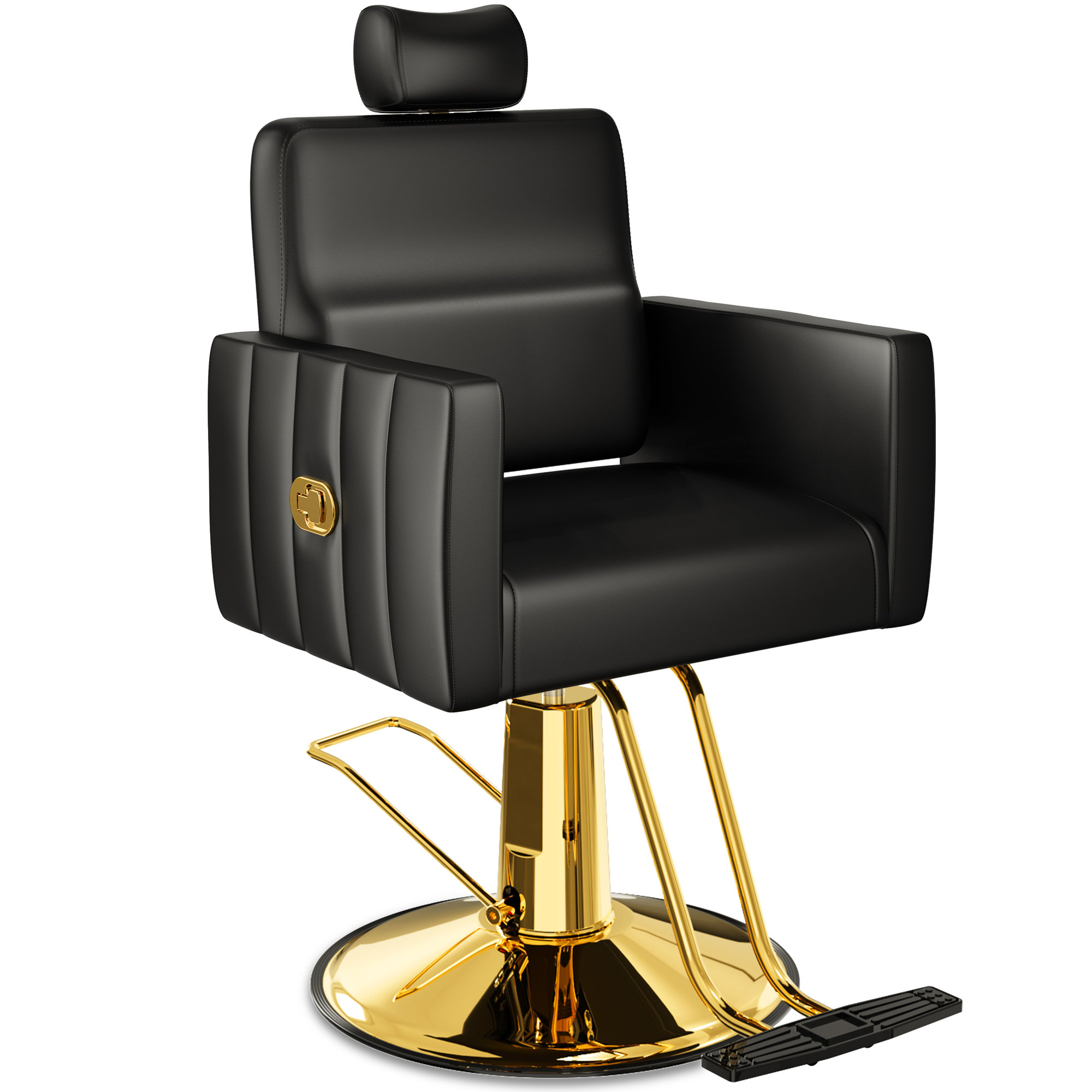 Baasha Comfortable Reclining Salon Chair With Removable Headrest,Gold Stylist Salon Chair Black ...