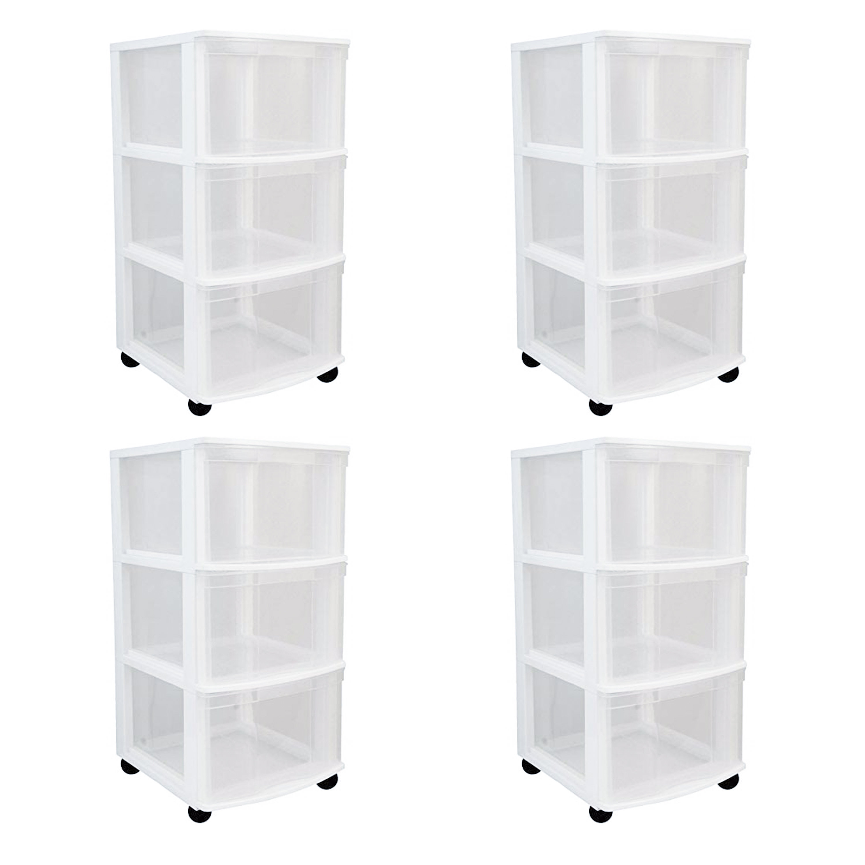 Gracious Living Clear 3 Drawer Storage Chest System With Casters, White ...