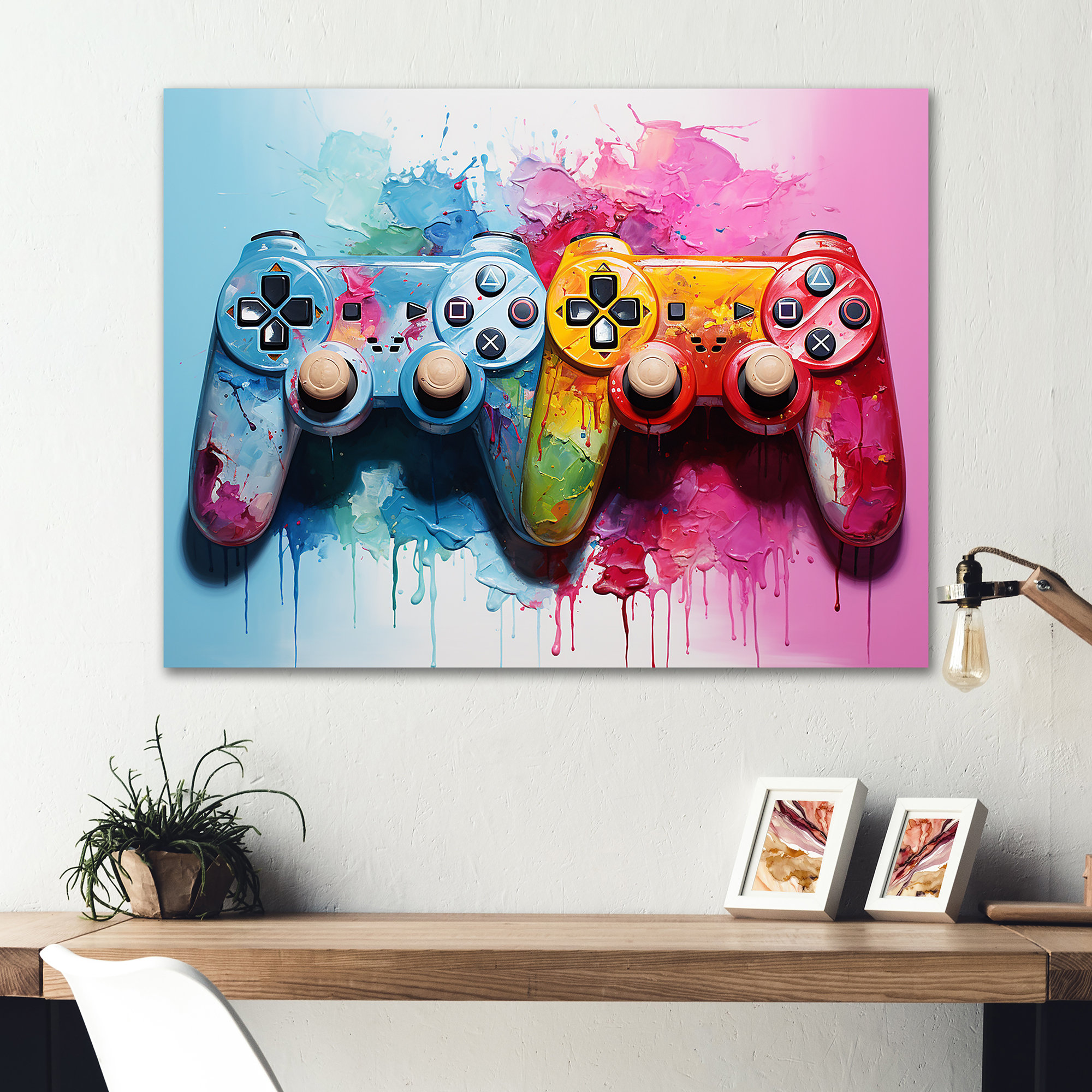 Lark Manor™ Pink And Blue PS Video Game Controllers - Video Games Metal ...