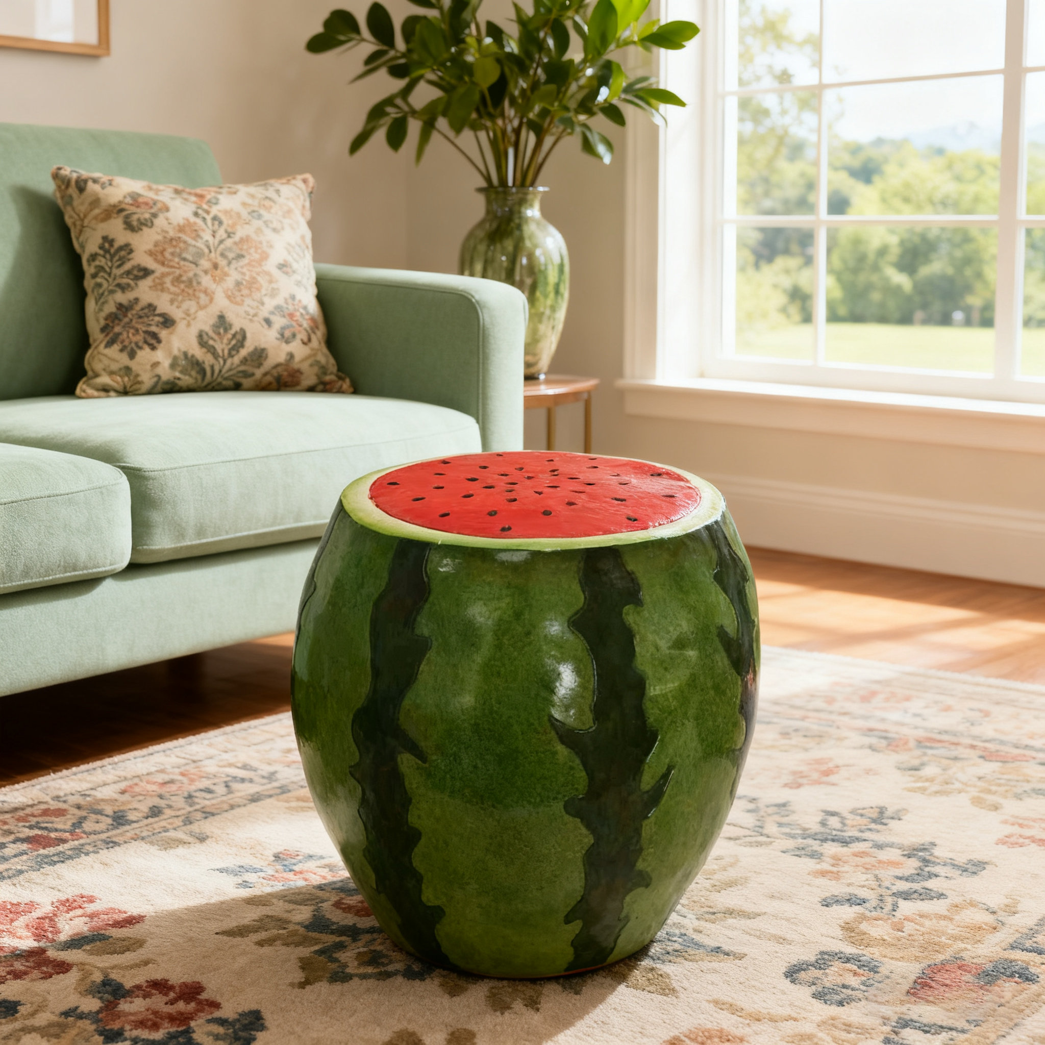 Wrought Studio™ Watermelon Fruit Stool, 13.4"Oversized Resin Stool ...