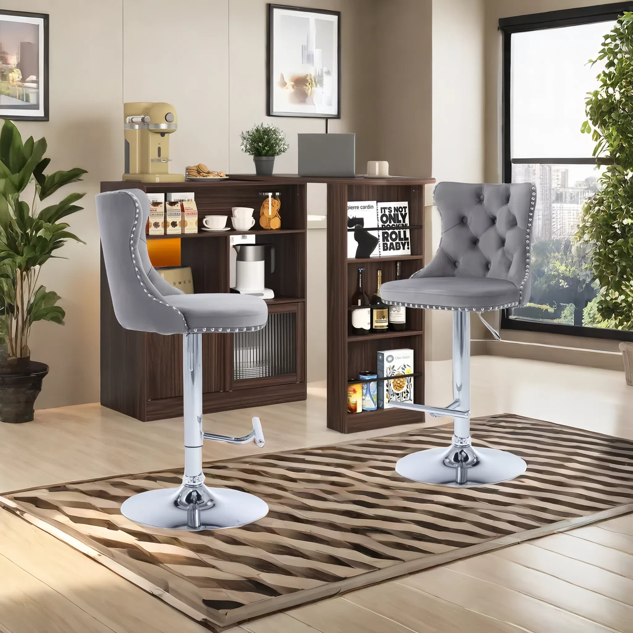 House of Hampton® Bar Cabinet With Rotating Top Set With 2 Swivel ...