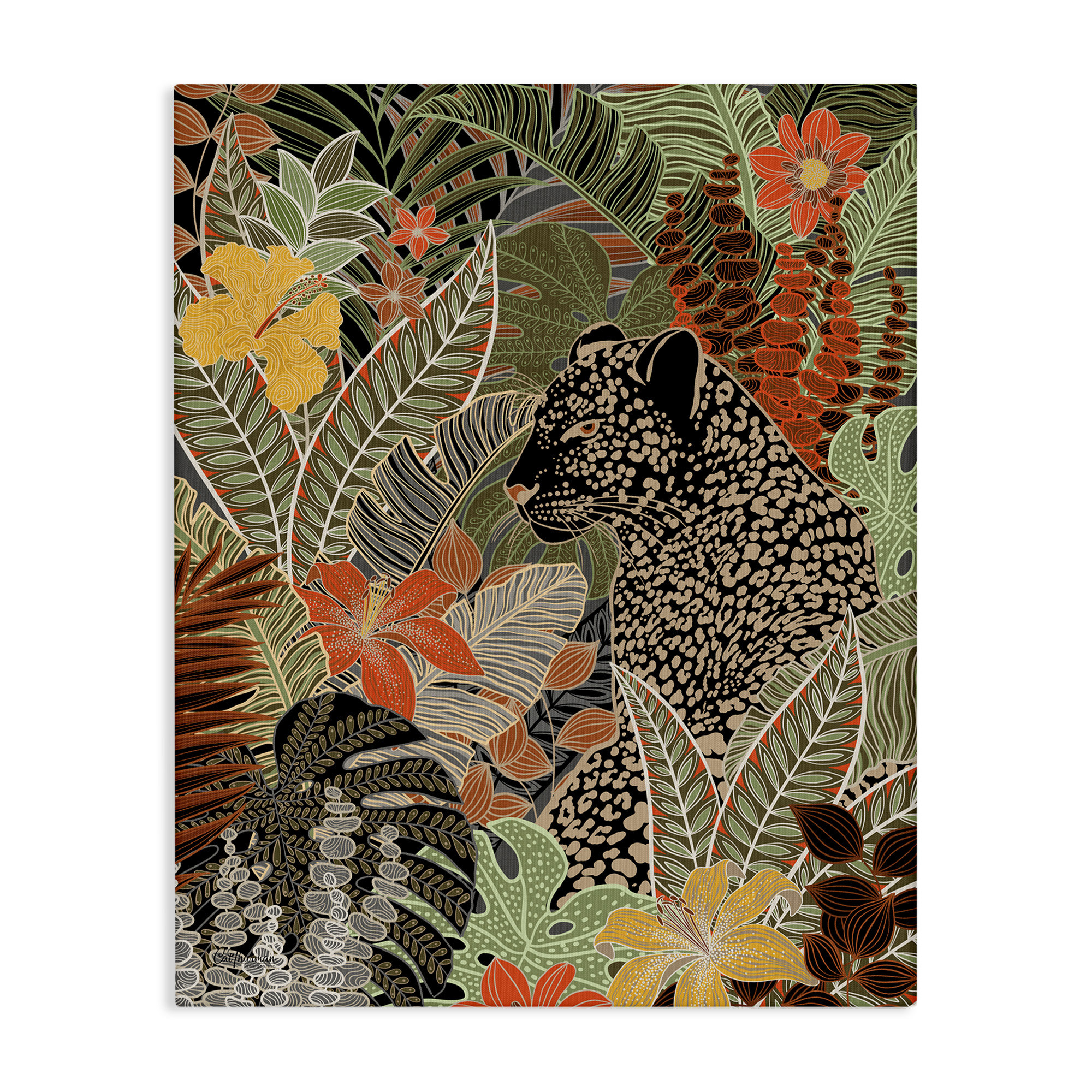 Bungalow Rose Leopard In Jungle Pattern On Canvas by Cat Thurman ...
