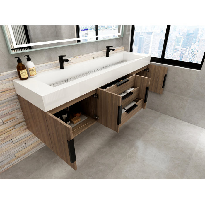 Latitude Run® Jessica 72'' Wall-Mounted Single Bathroom Vanity | Wayfair