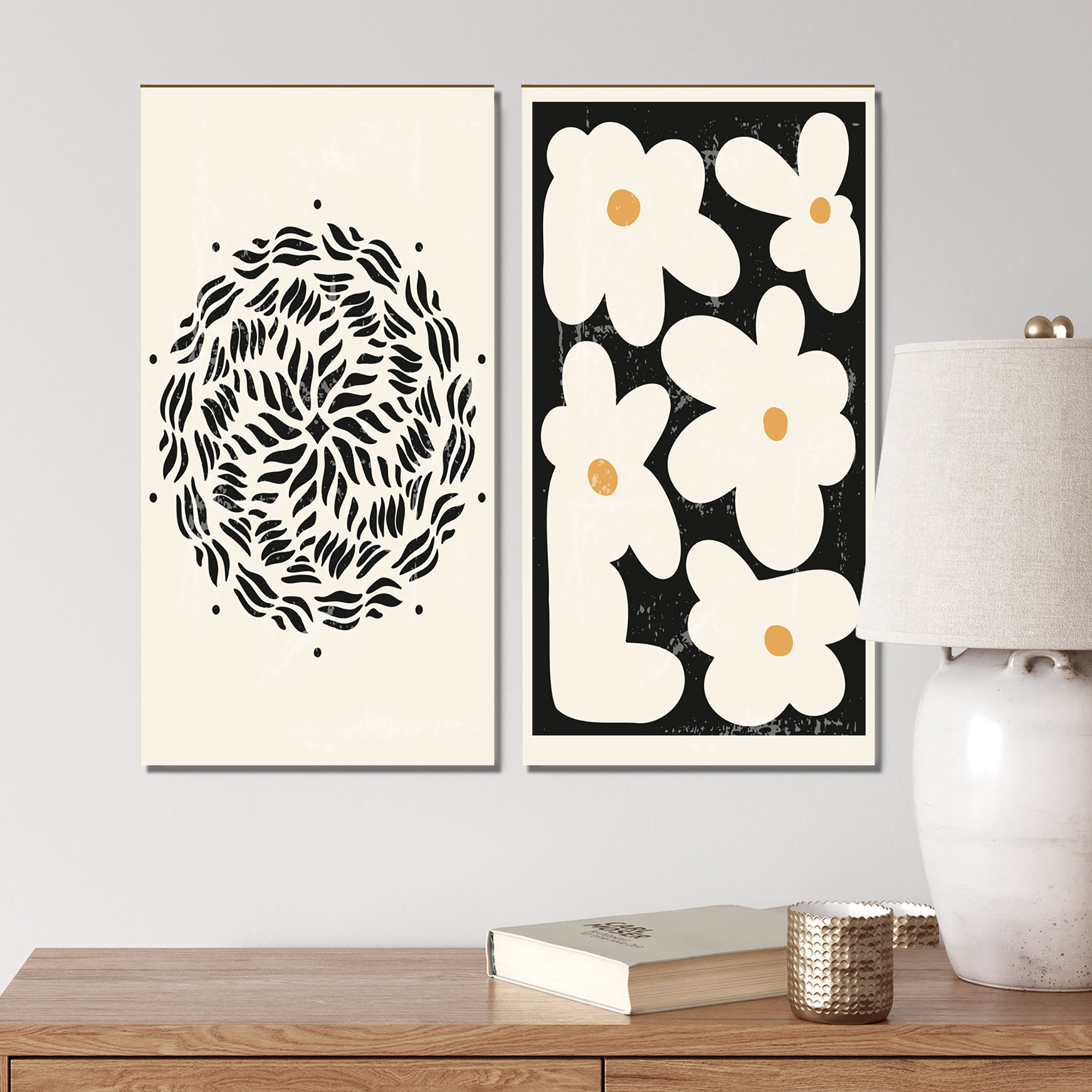 Winston Porter Minimal Retro Flowers I - 2 Piece Graphic Art Set | Wayfair