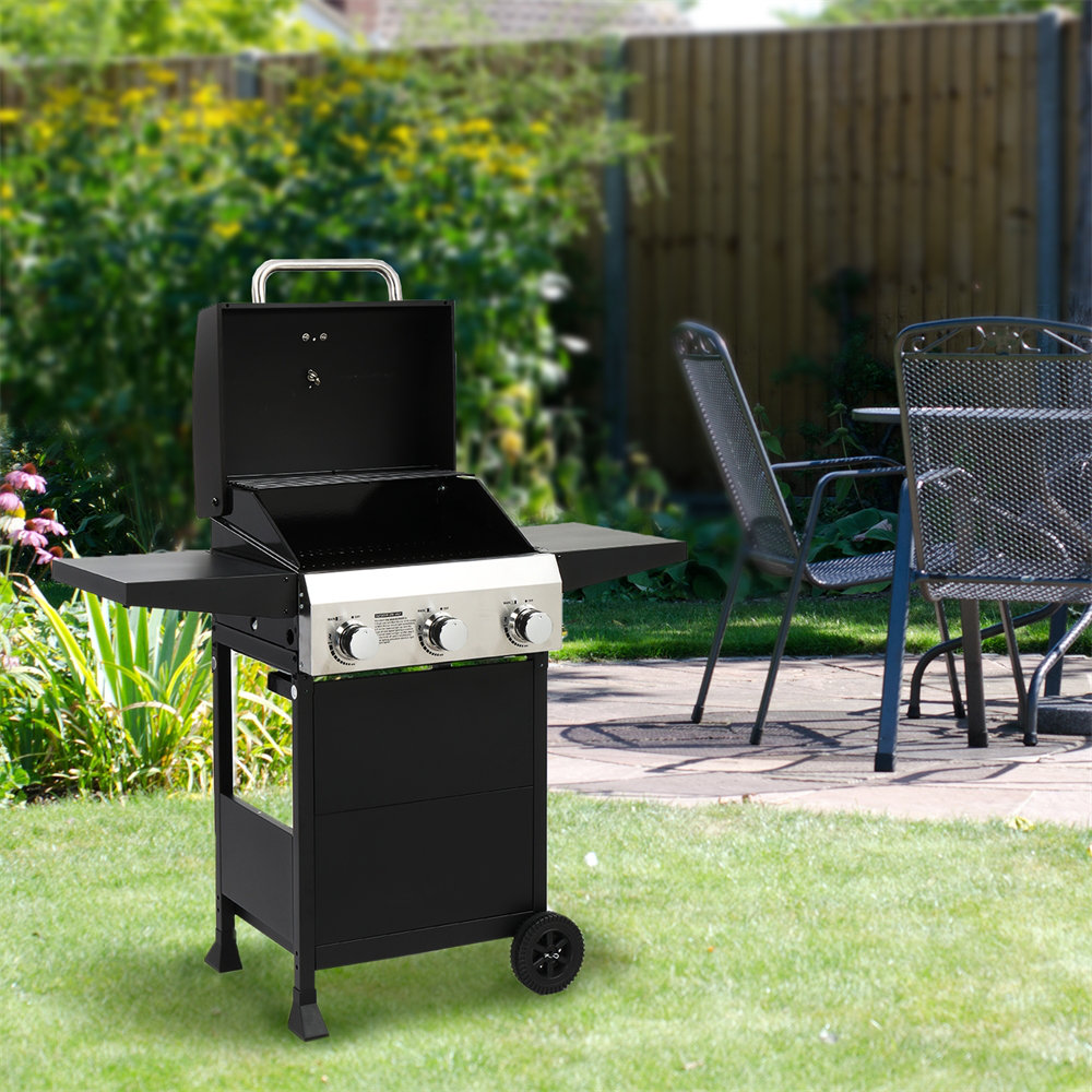 Winado 3 Burner Propane Gas Grill In Black With Foldable Side Tables ...