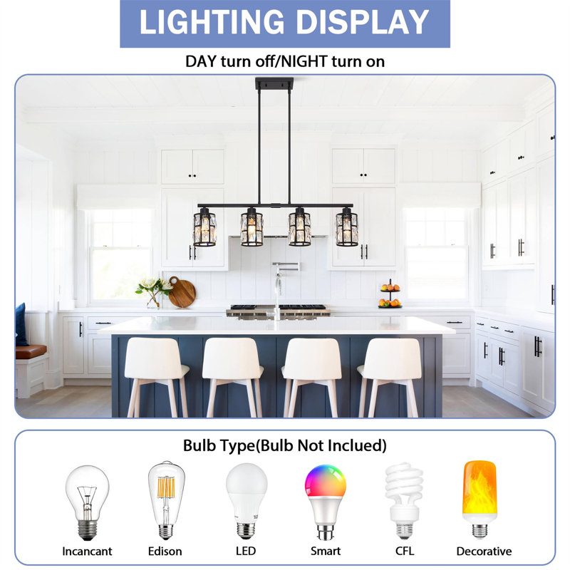 Gracie Oaks Ajayden 4 - Light LED Kitchen Island Rectangle Chandelier ...
