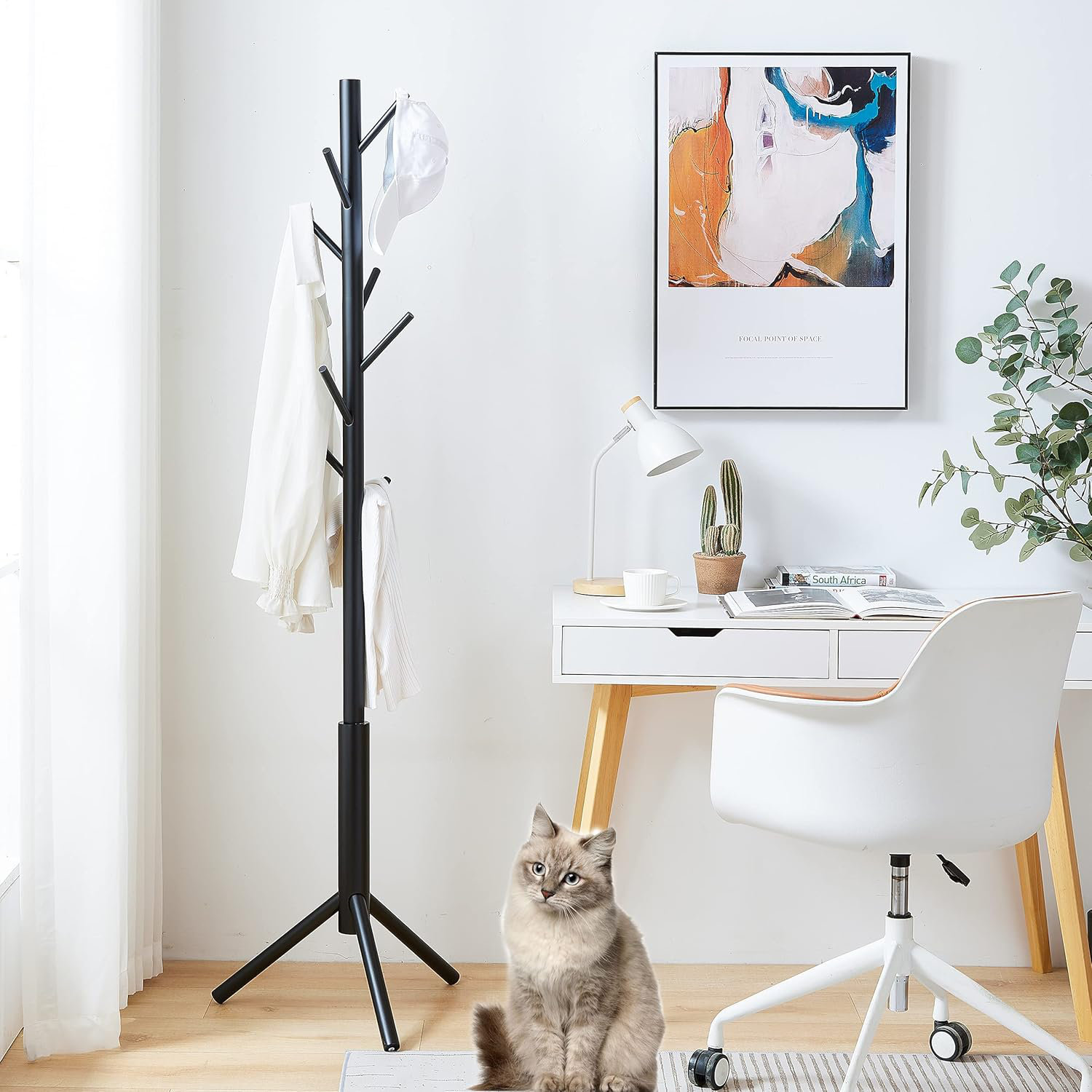 Ebern Designs Coat Rack Freestanding Stand Bamboo Wooden Coat Tree 8 ...