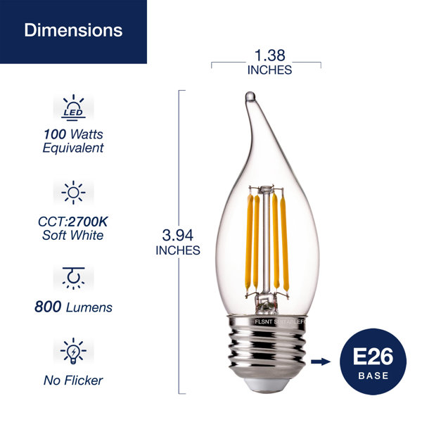 FLSNT CA11E26 5000k Soft White Led Chandelier Edison Bulbs, 100w ...
