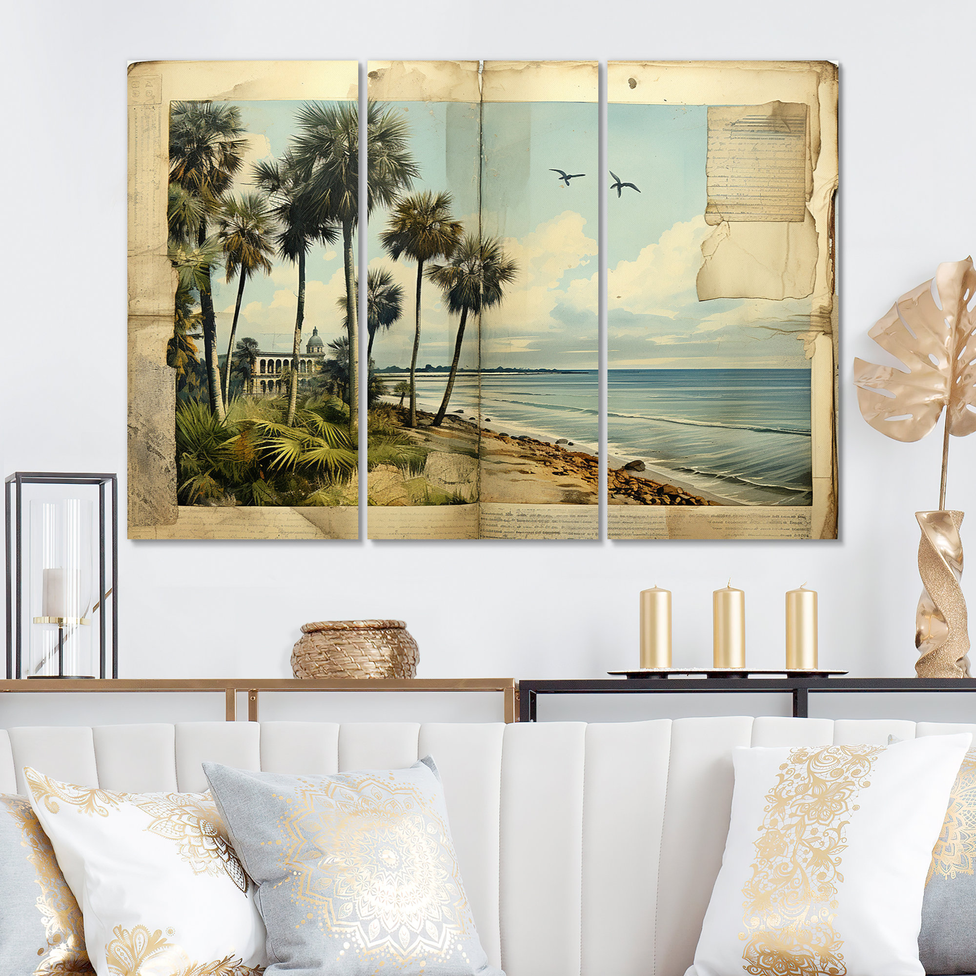 DesignArt Vintage Florida Collage Palm Trees And Beach VI " Vintage ...