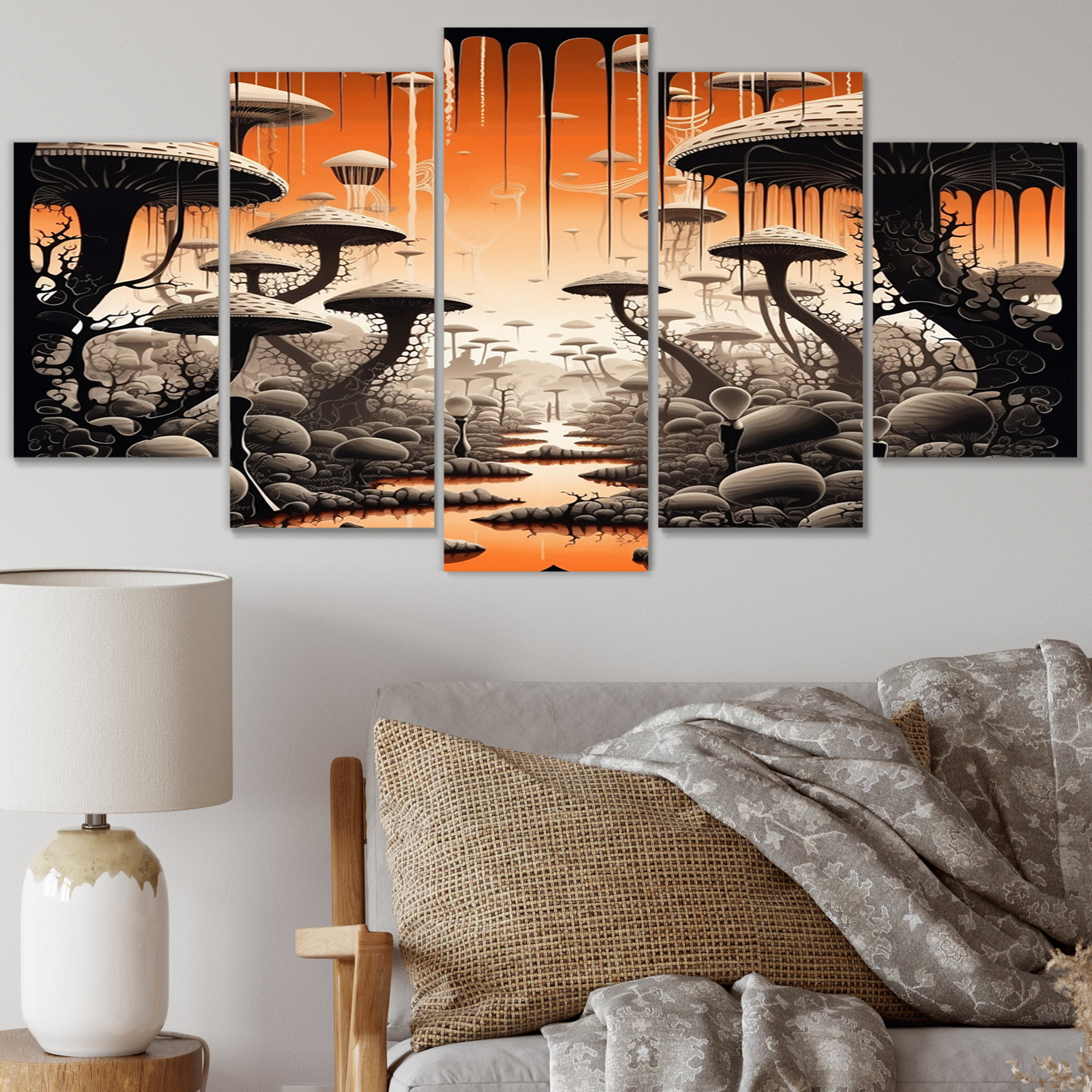 Design Art Magic Mushroom Enchanted Forest Illustration - Mushroom Wall ...