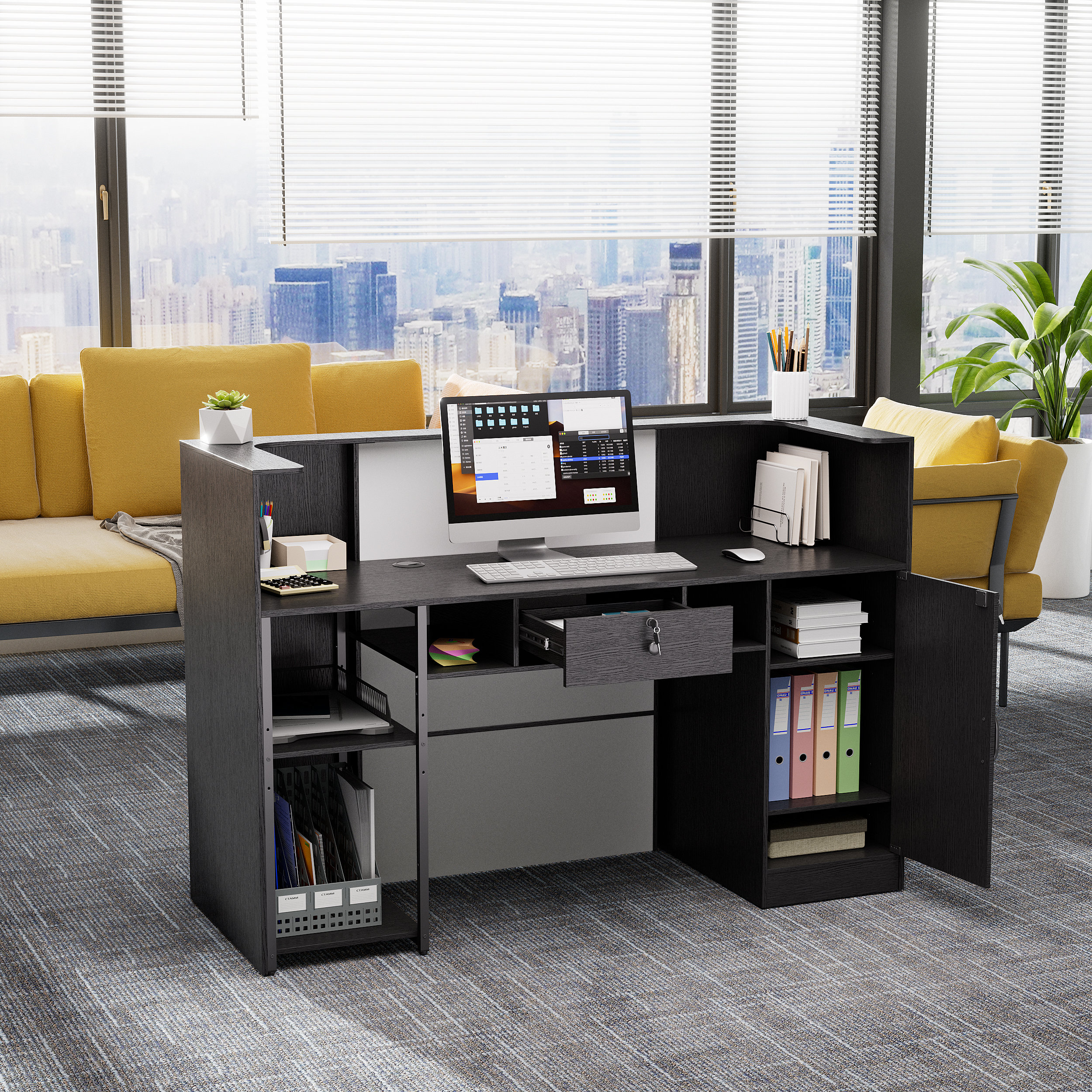 Ebern Designs Reception Desk With Led Lights – Modern Counter Table For ...