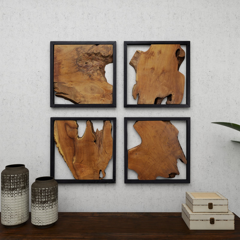 Mercury Row® Teak Wood Handmade Live Edge Tree Trunk Abstract Home Wall ...