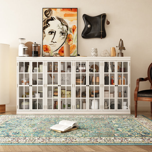 Lark Manor™ Amaziah 94.4" Elegant 8-Door Glass Display Sideboard with ...