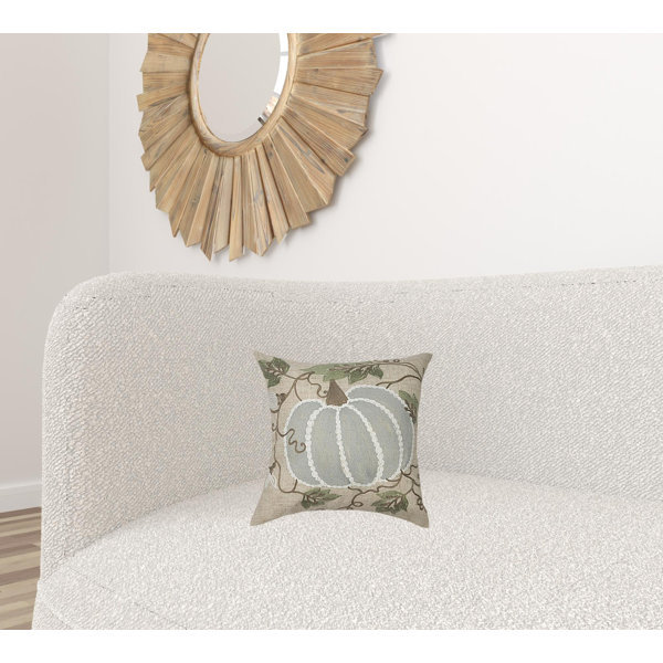 Manor Luxe Pumpkin And Vines Crewel Embroidered Fall Pillow, 14 By 14 ...